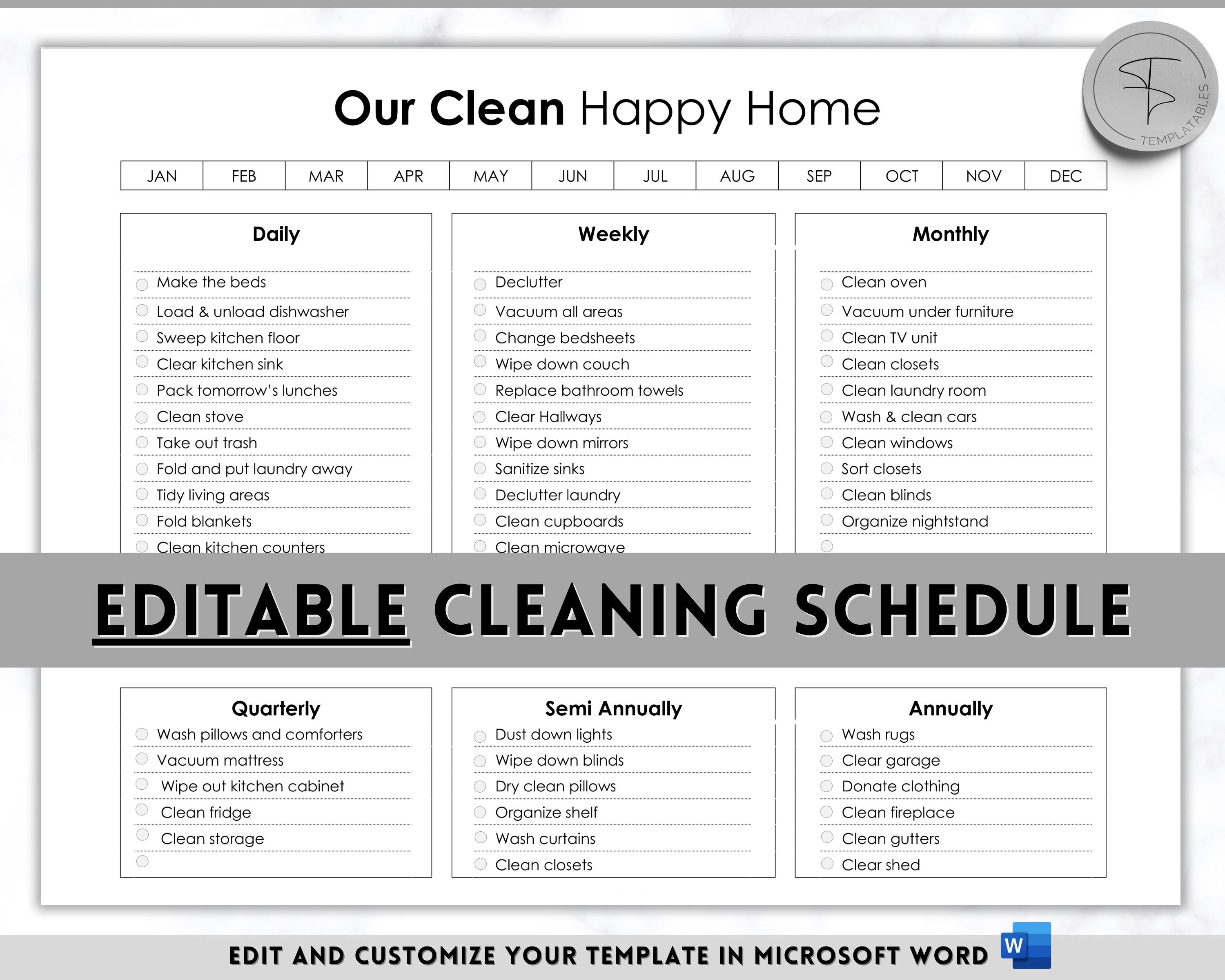 Editable Our Clean Happy Home Cleaning Schedule For Housekeeping Editable Our Clean Happy Home Cleaning Schedule For Housekeeping