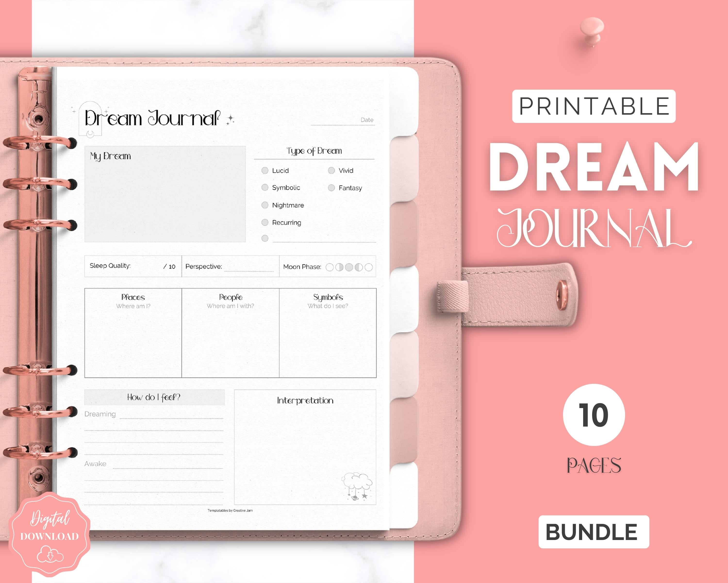 Dream Journal Printable BUNDLE | Sleep Tracker & Dream Diary | Mono