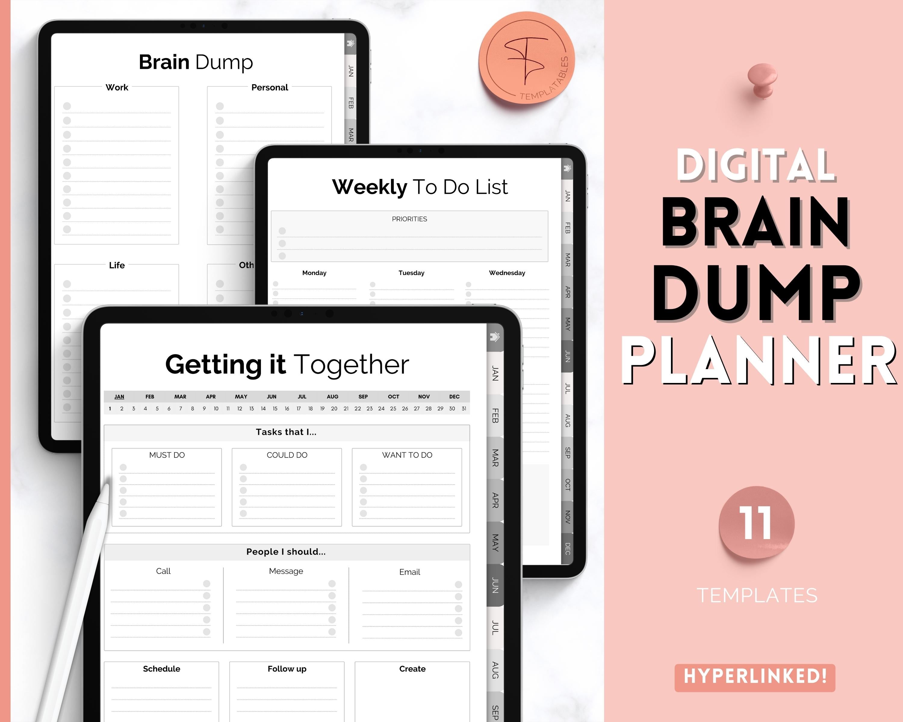 DIGITAL Brain Dump Planner | Goodnotes & Notability iPad Template