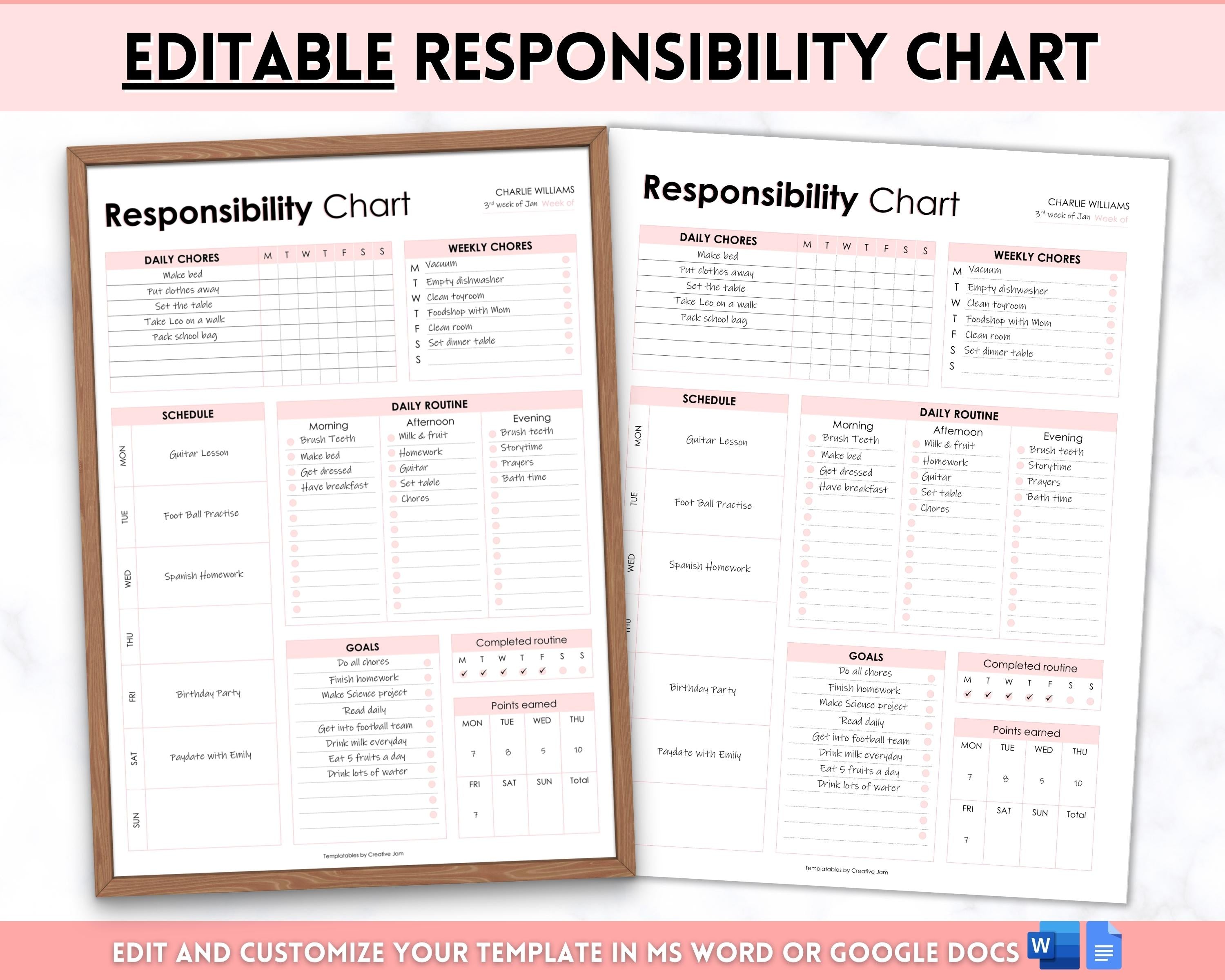 EDITABLE Responsibility Chart | Family Chore Chart & Weekly Routine