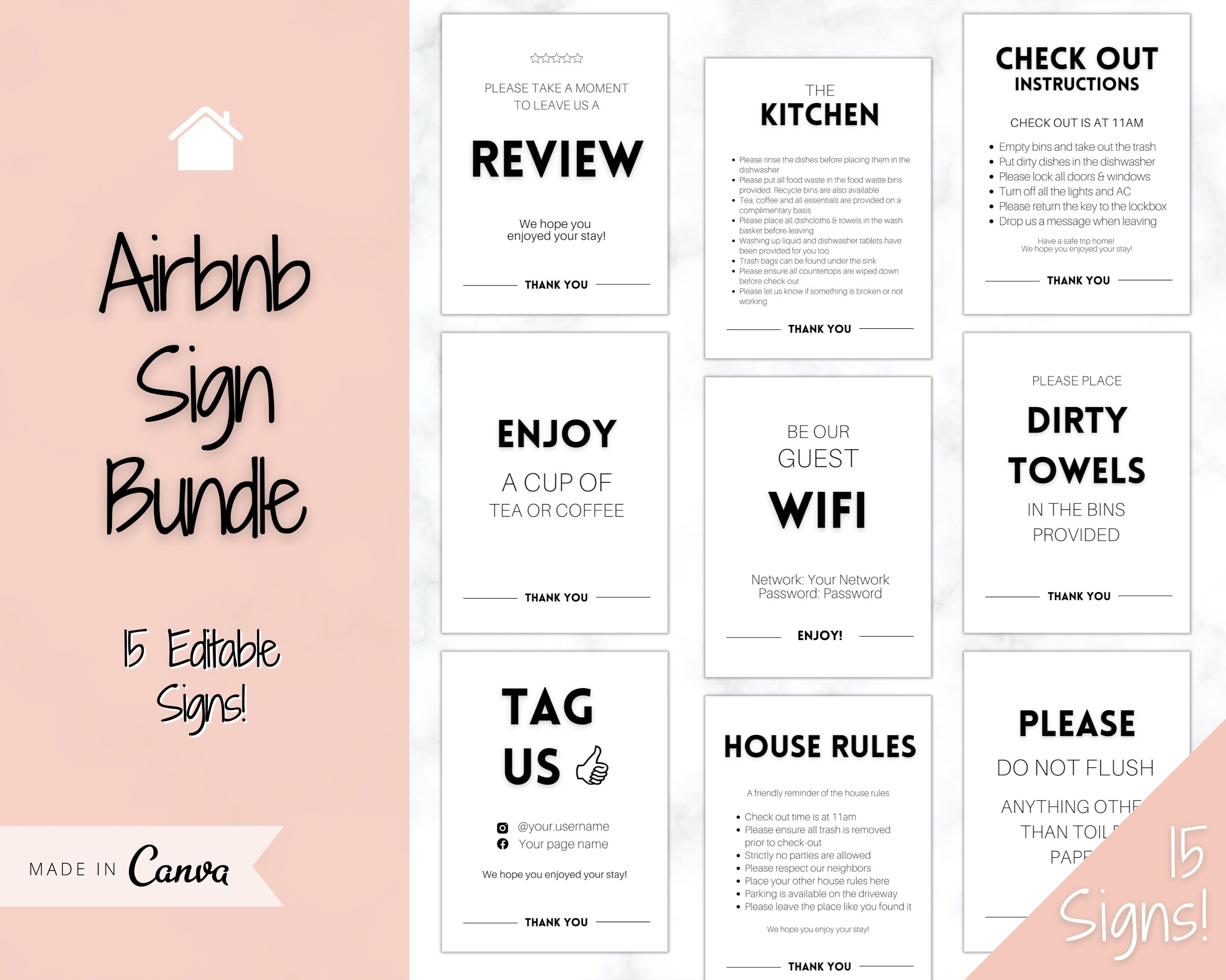 Editable Airbnb Vacation Rental Sign Bundle