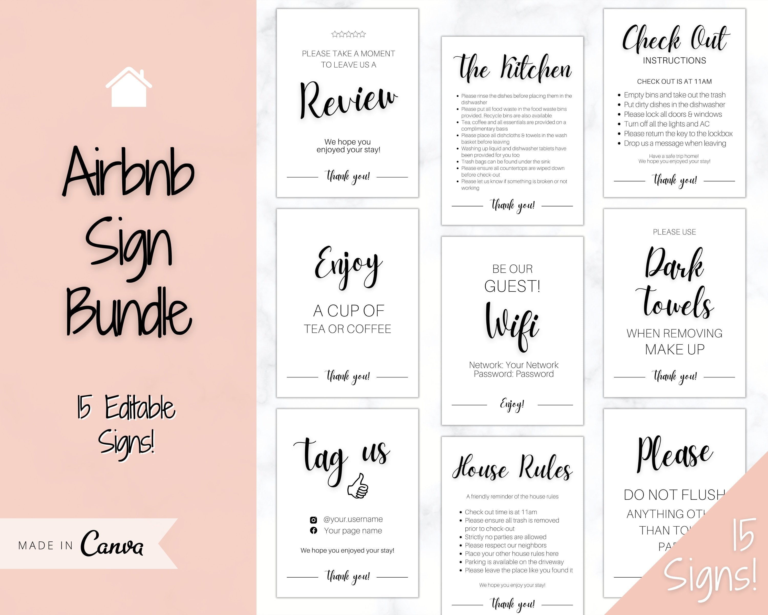 Editable Airbnb Vacation Rental Sign Bundle