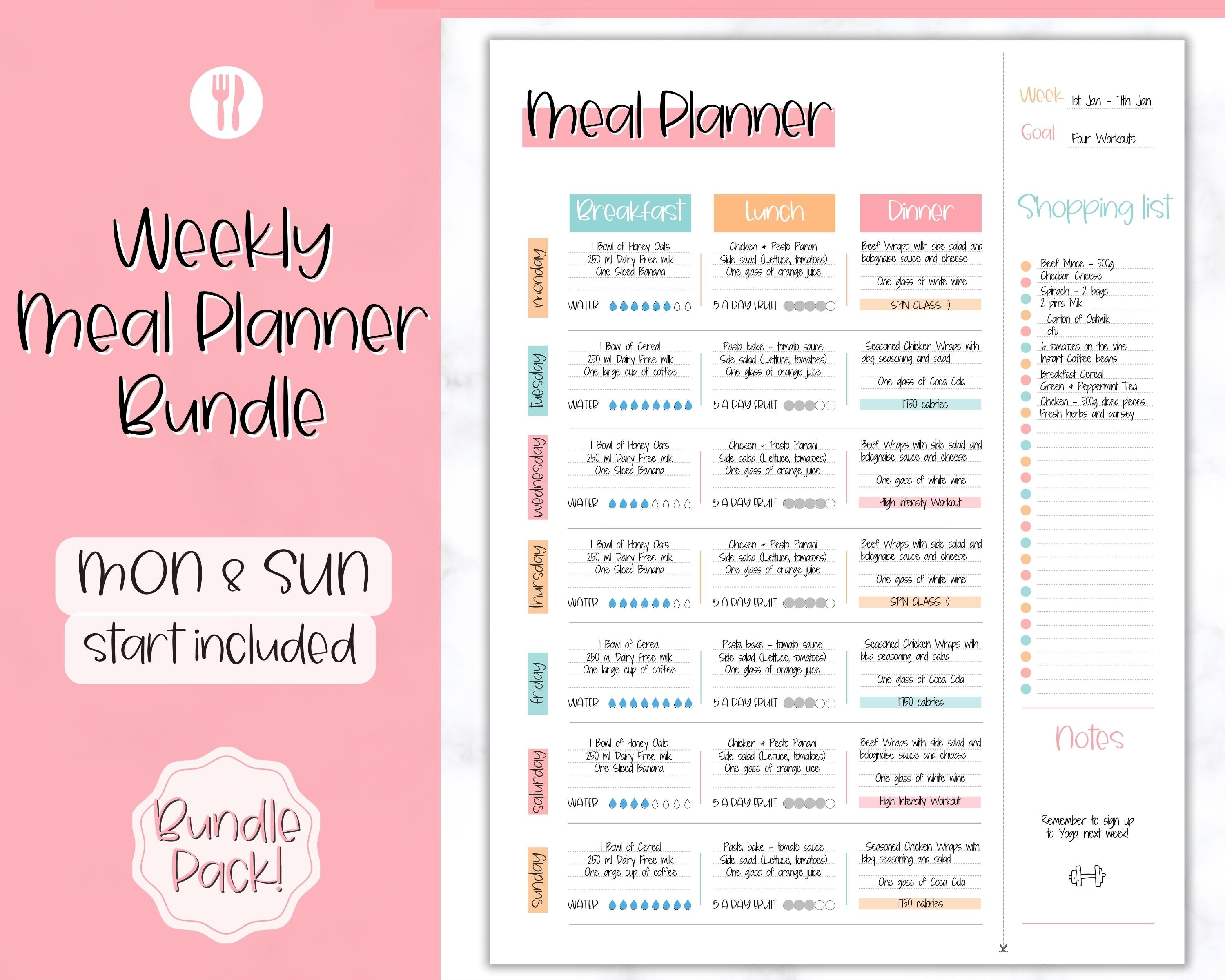 Weekly Meal Planner Printable | Food Diary, Meal Tracker Template ...