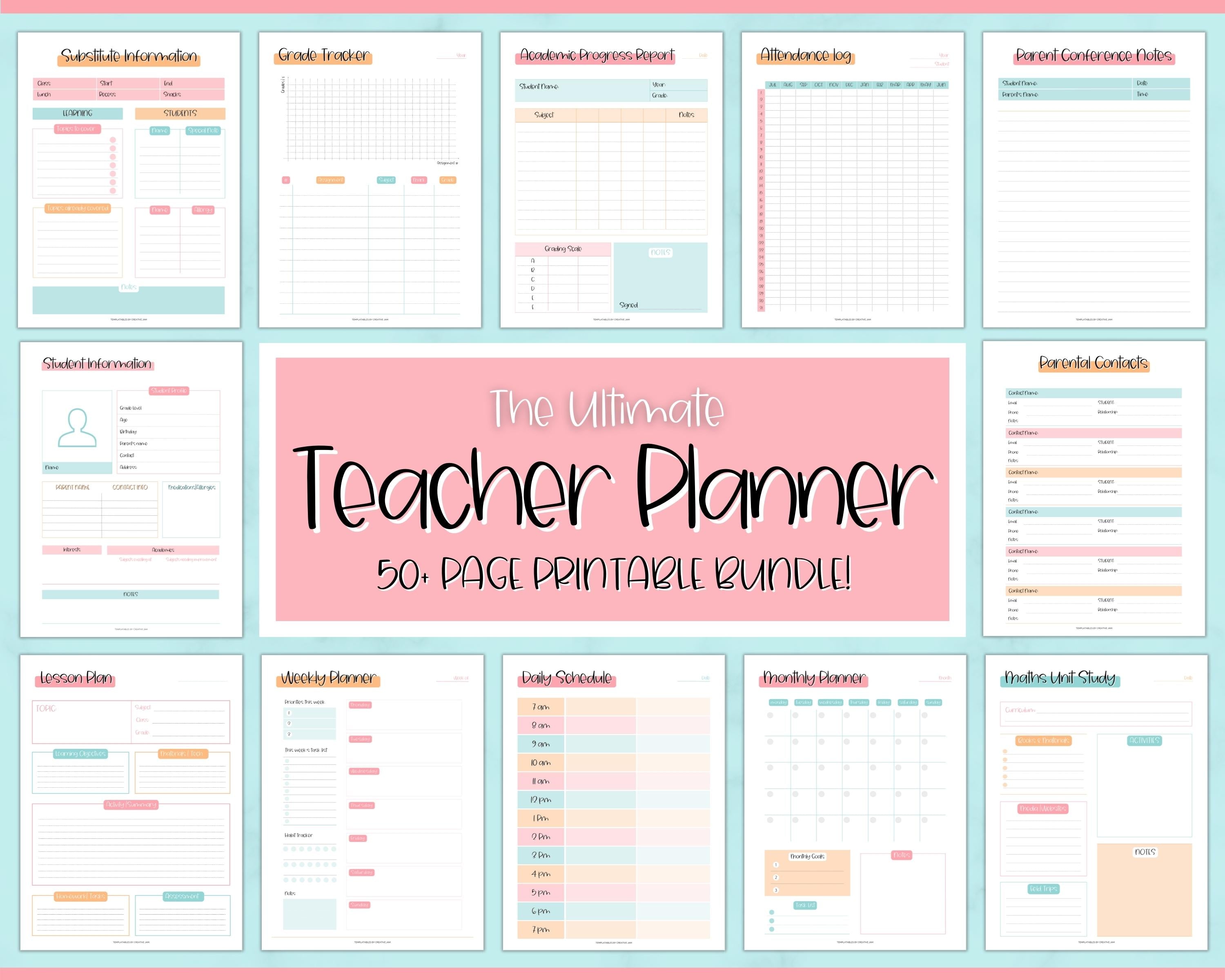 Teacher Planner Printable, Academic Lesson Plans | Colorful
