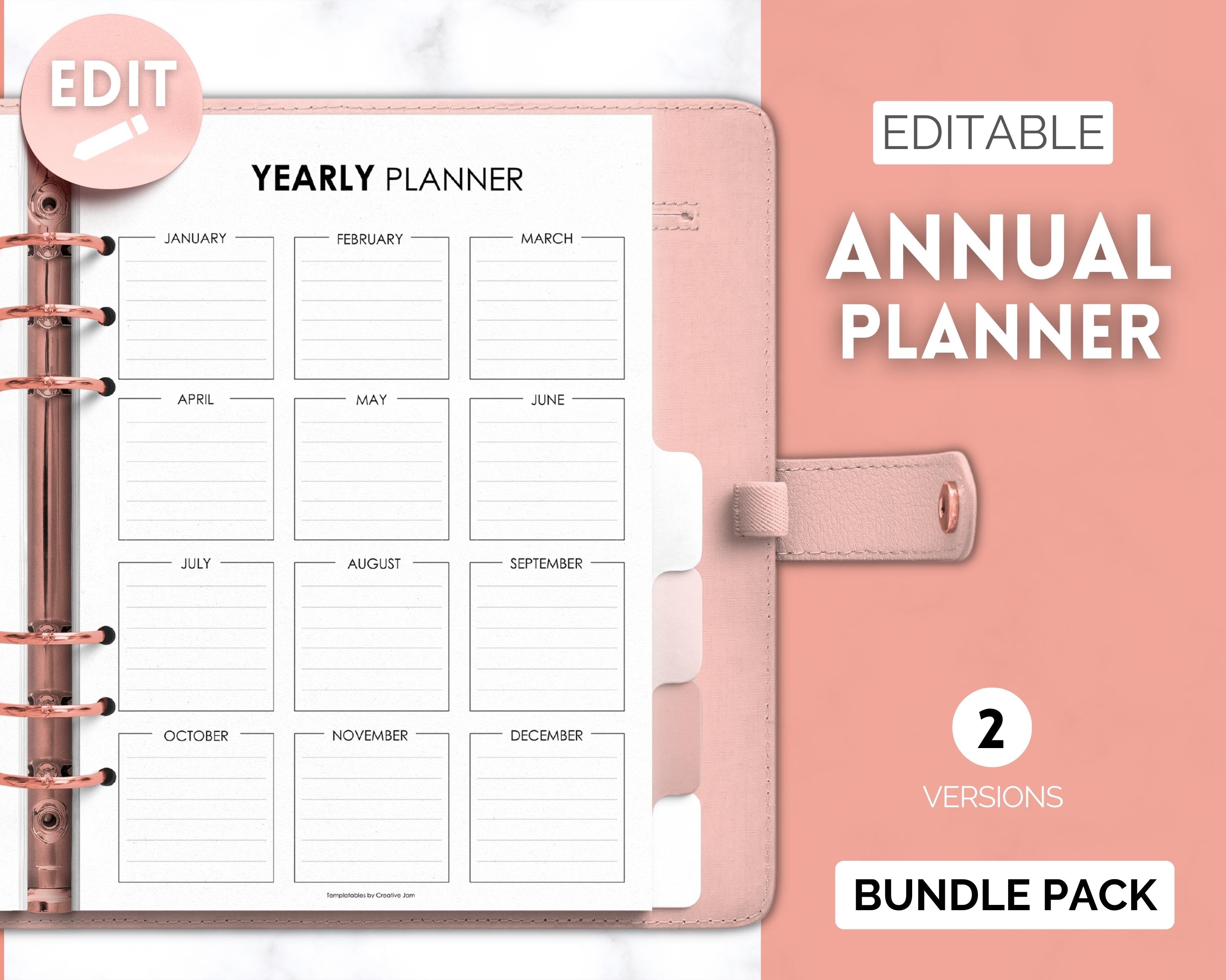 EDITABLE Yearly Planner Templates | One Page Yearly Schedule 2023
