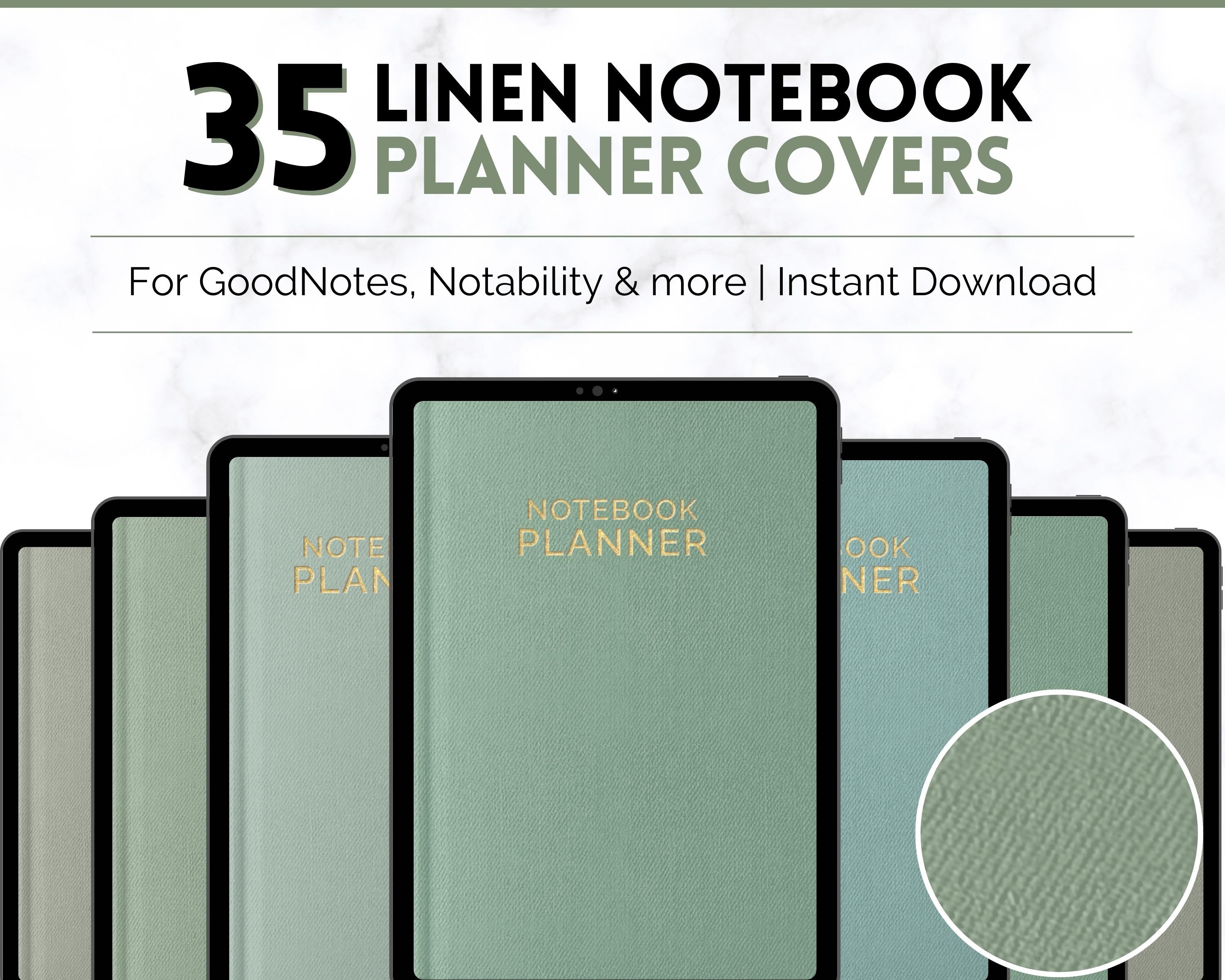35 Digital Planner Notebook Covers for GoodNotes & iPad | Linen Green