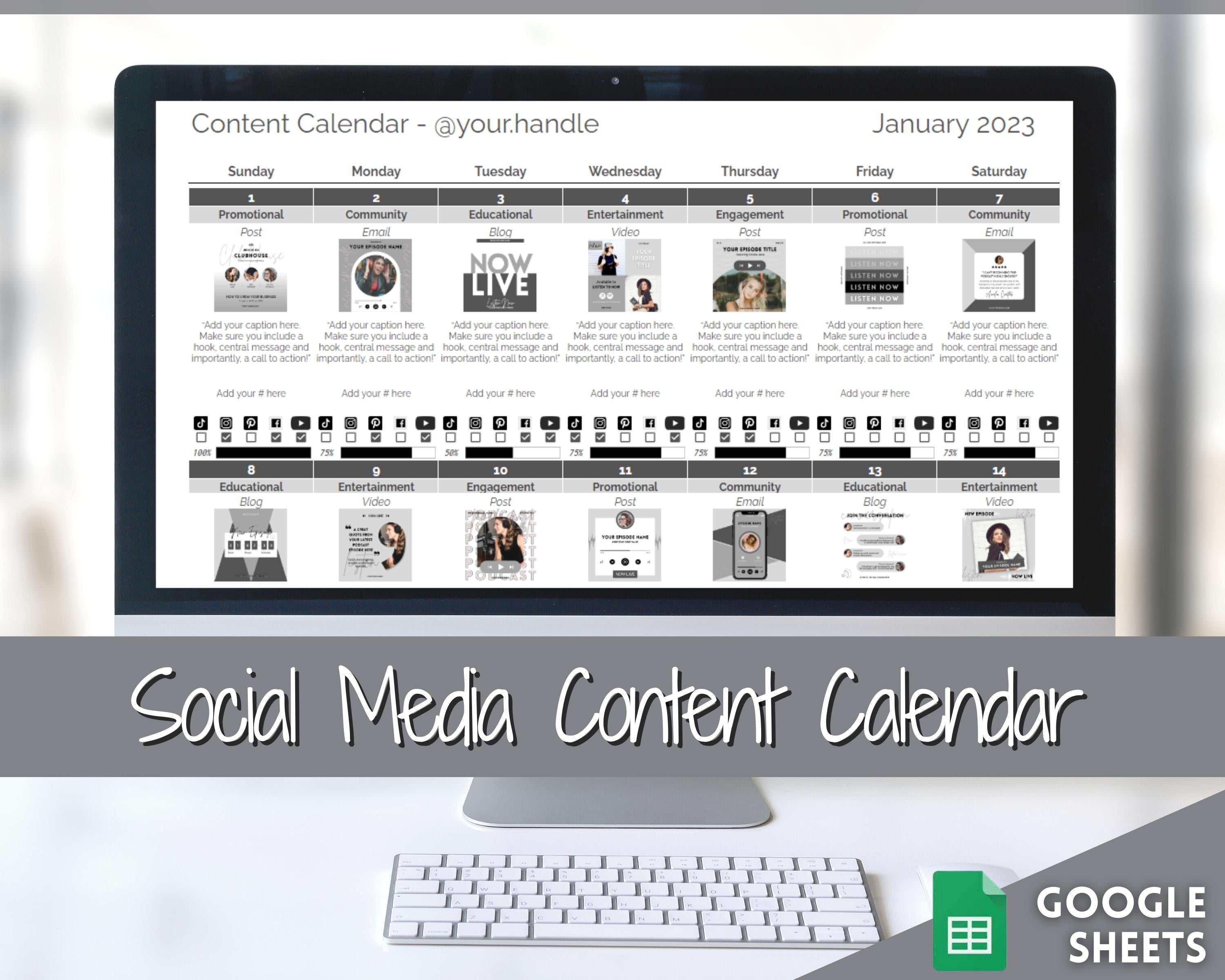 Editable Content Calendar Spreadsheet - Social Media Managers