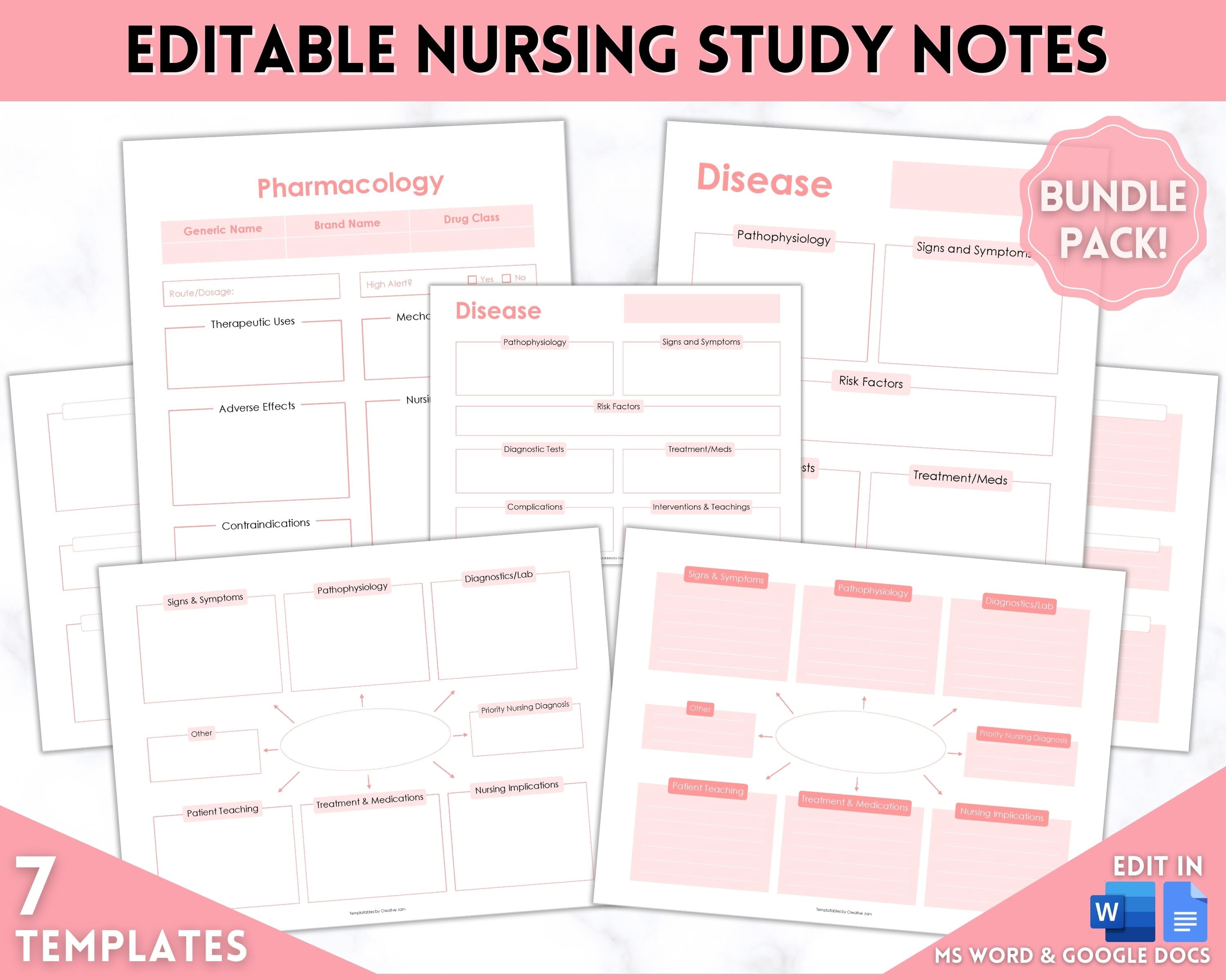 Nurse Student Study Guide | Editable Nursing Notes Bundle