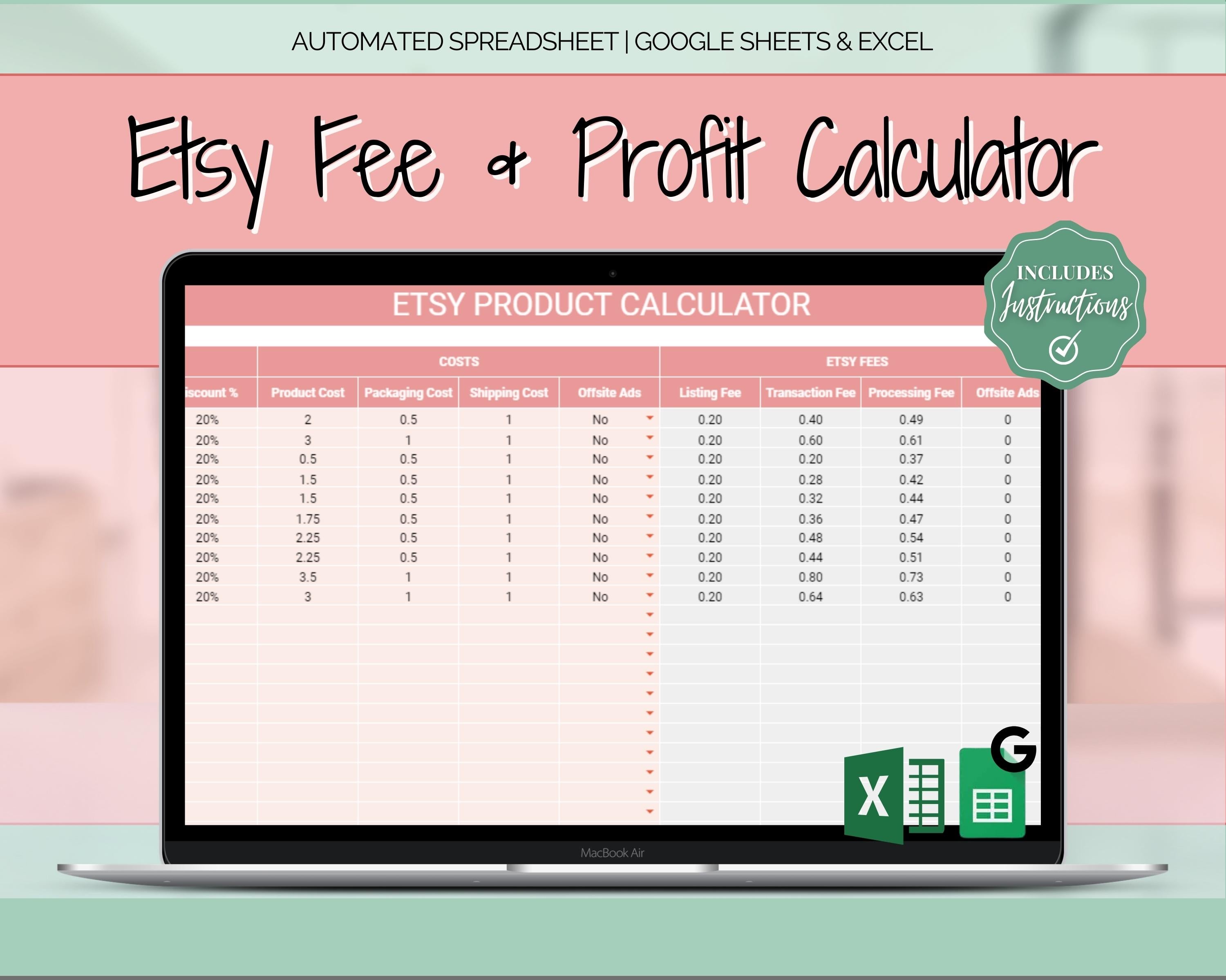 Etsy Fee and Profit Calculator - Pricing Spreadsheet for Etsy Sellers