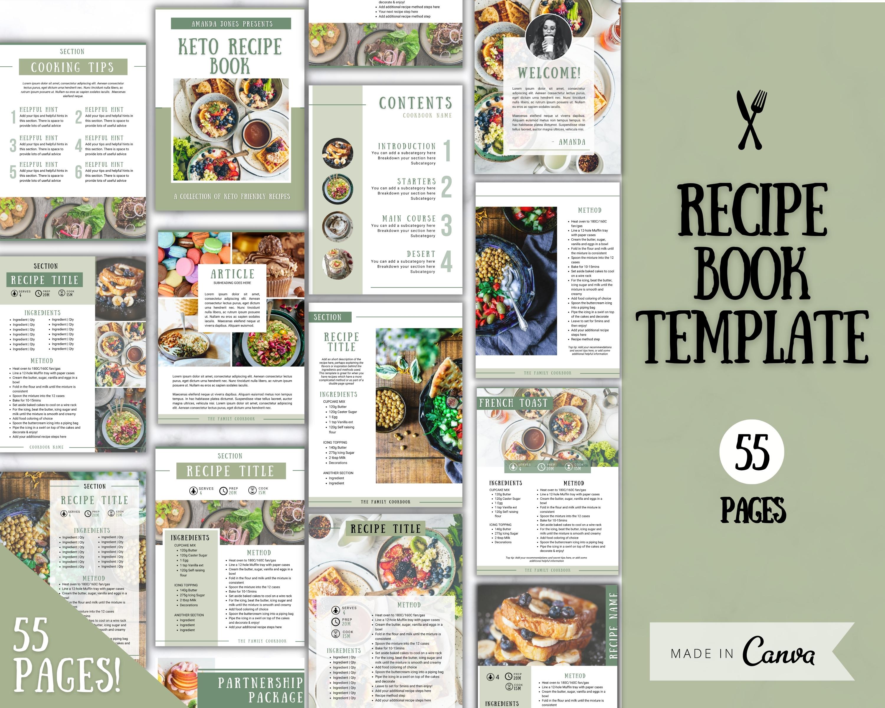 Editable Canva Recipe Book Template | Family Cookbook Template