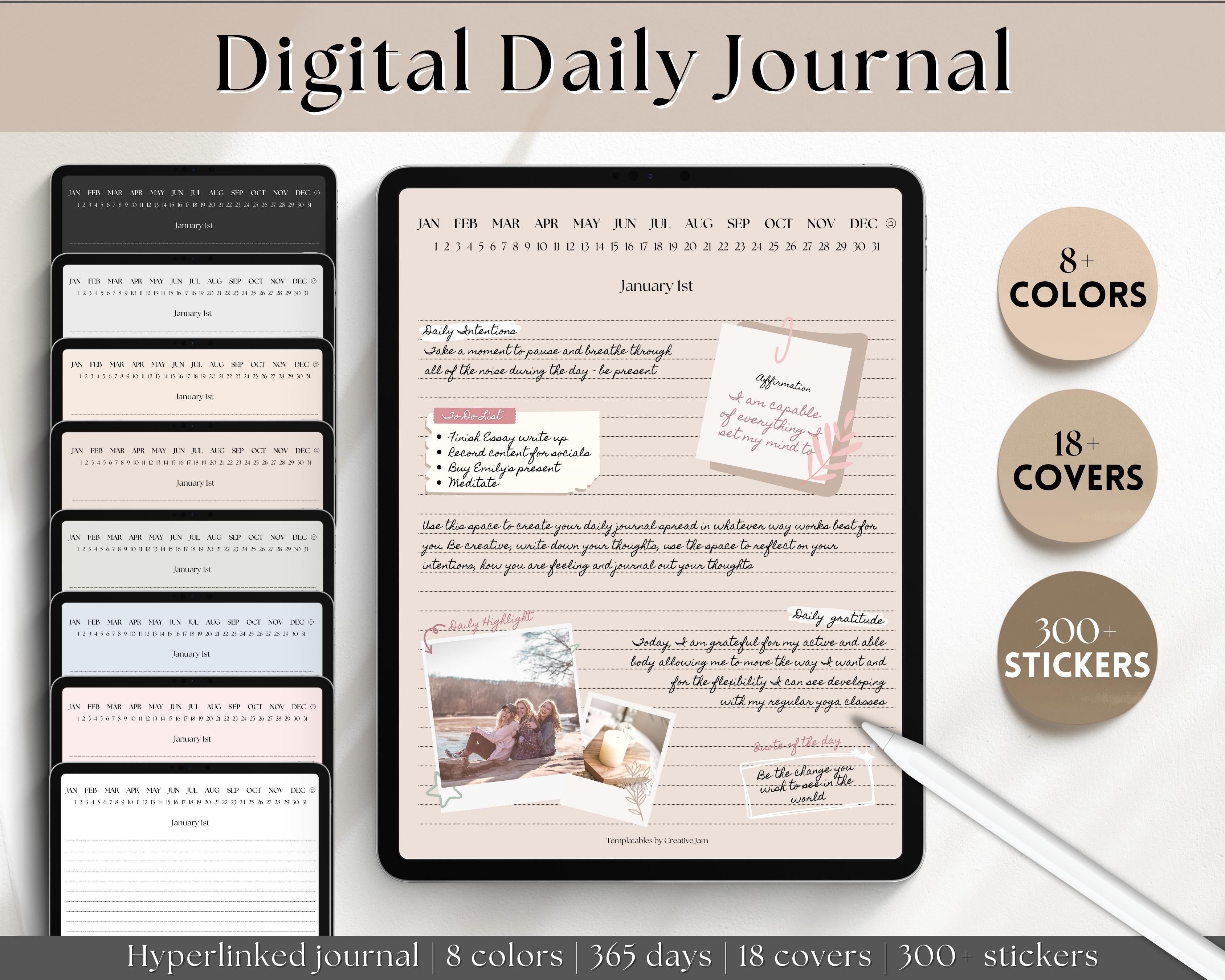 Digital Daily Journal | GoodNotes Hyperlinked Digital Diary Planner