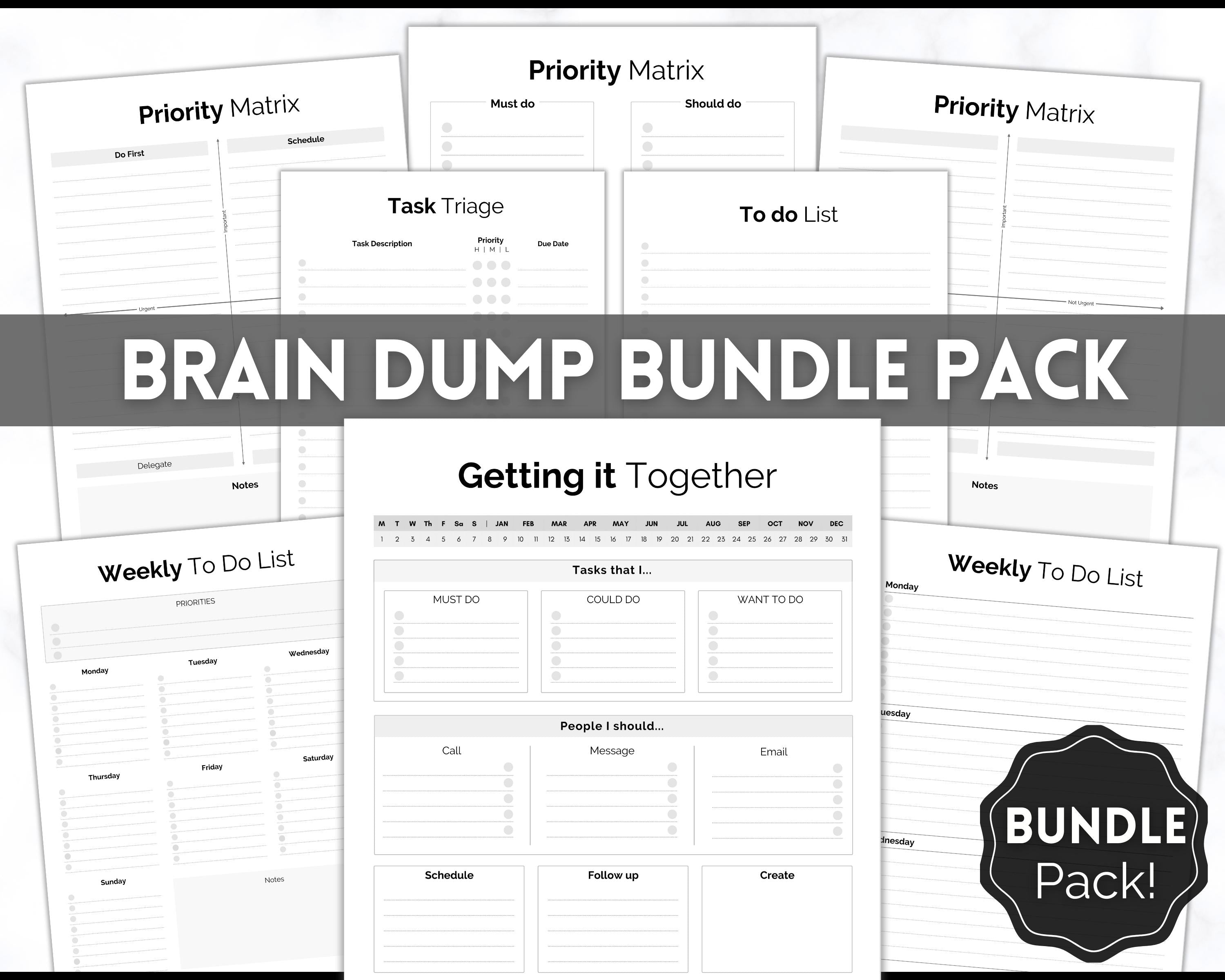 EDITABLE Brain Dump Template BUNDLE | ADHD Daily Planner