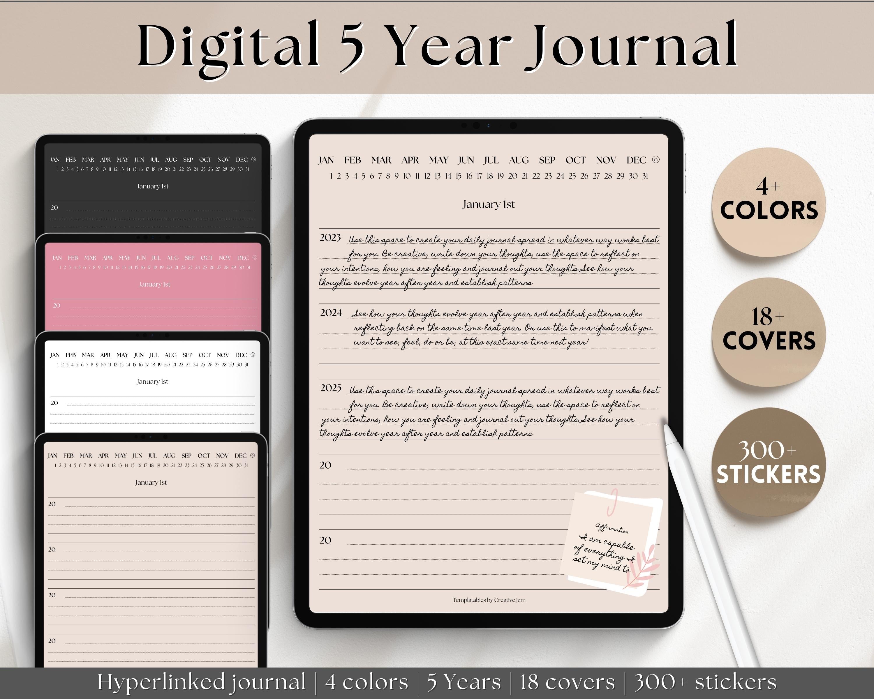 Digital 5 Year Journal | GoodNotes Hyperlinked Digital Diary Planner