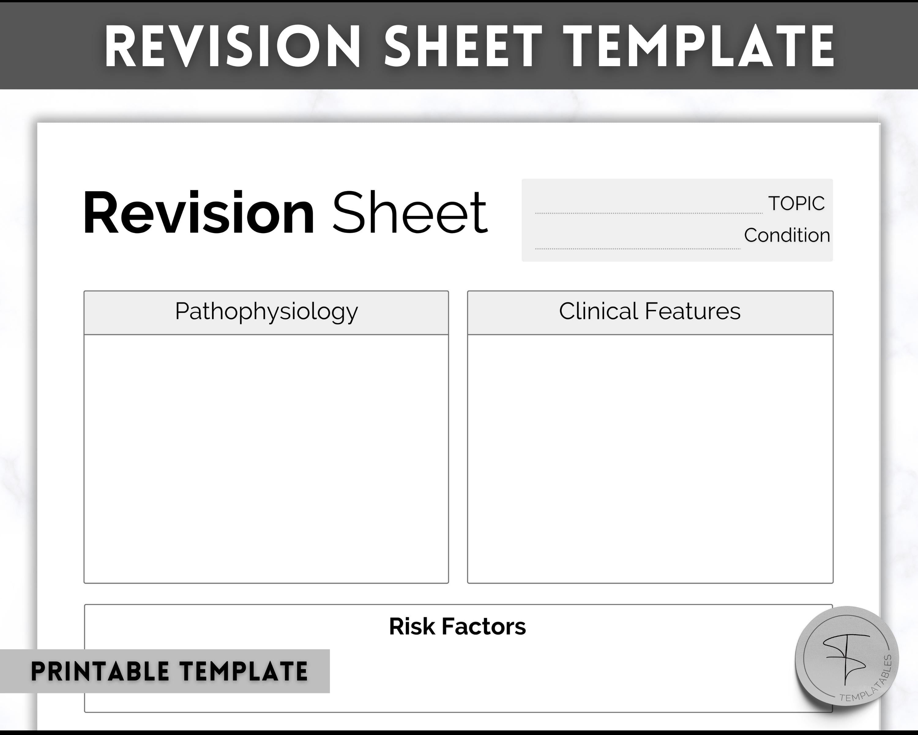 Nursing Revision Sheets for Medical School | Nurse Student Study Guide