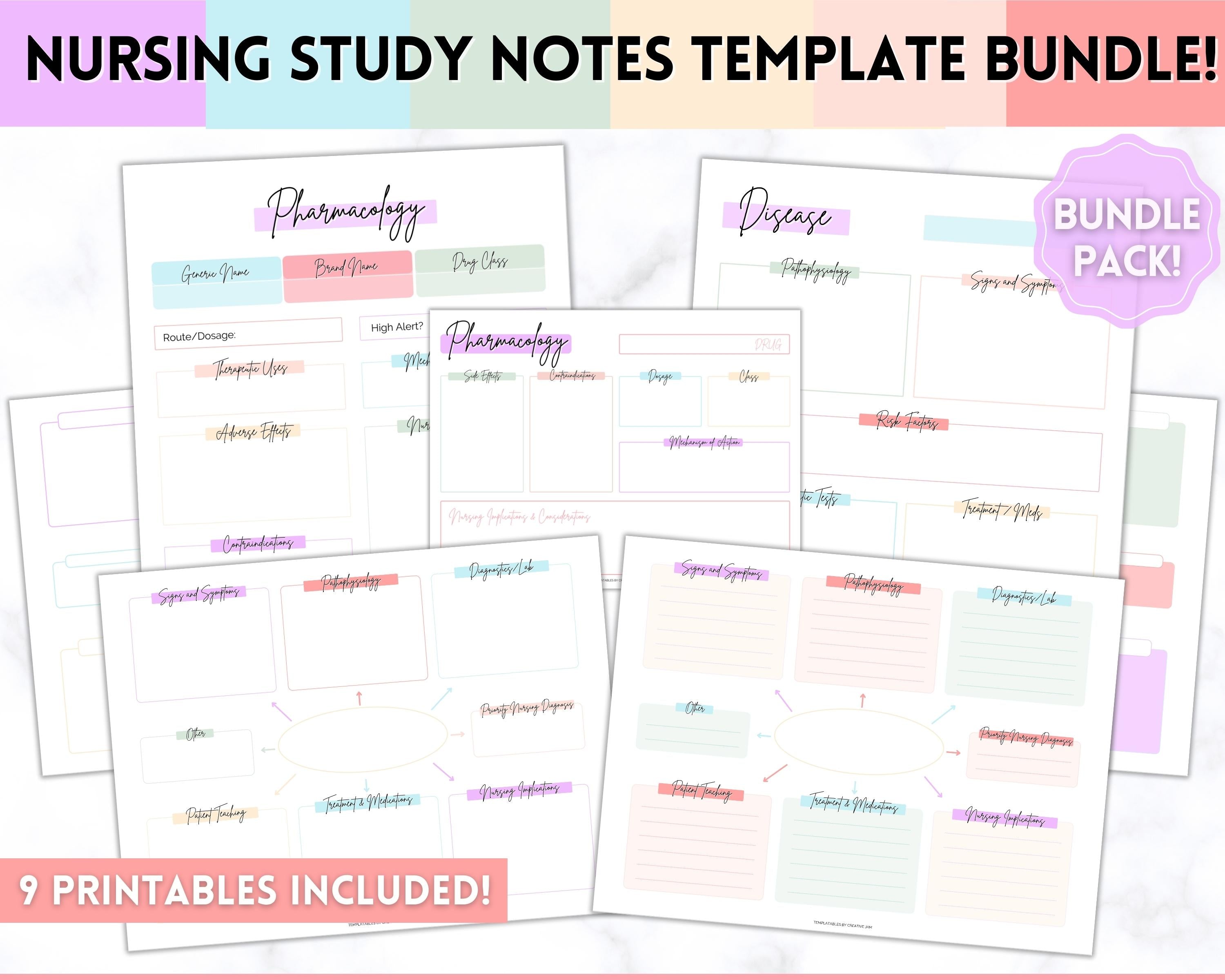 Nurse Study Bundle | Concept Maps, Disease & Drug Templates, Med Notes