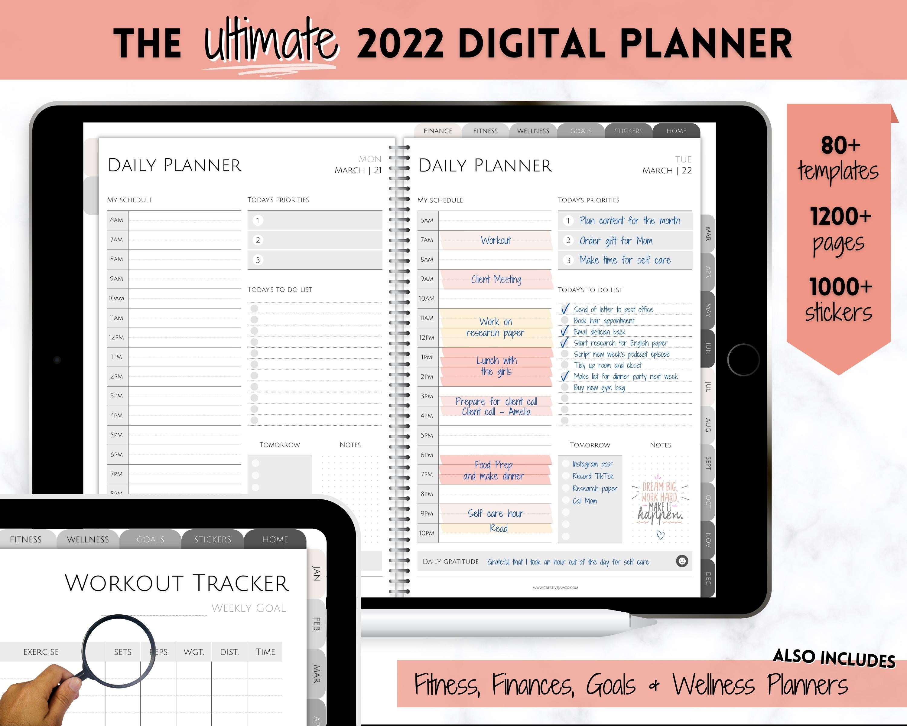 2022 Digital Planner | Fitness, Budgeting, Wellness & Goals Journal