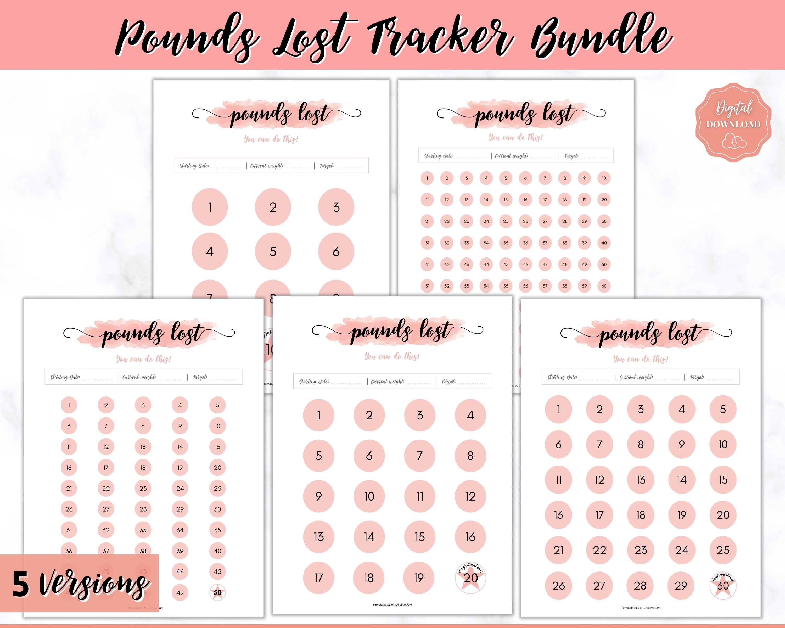 Pounds Lost Tracker BUNDLE | 10, 20, 30, 40, 50 lbs Weight Loss Chart