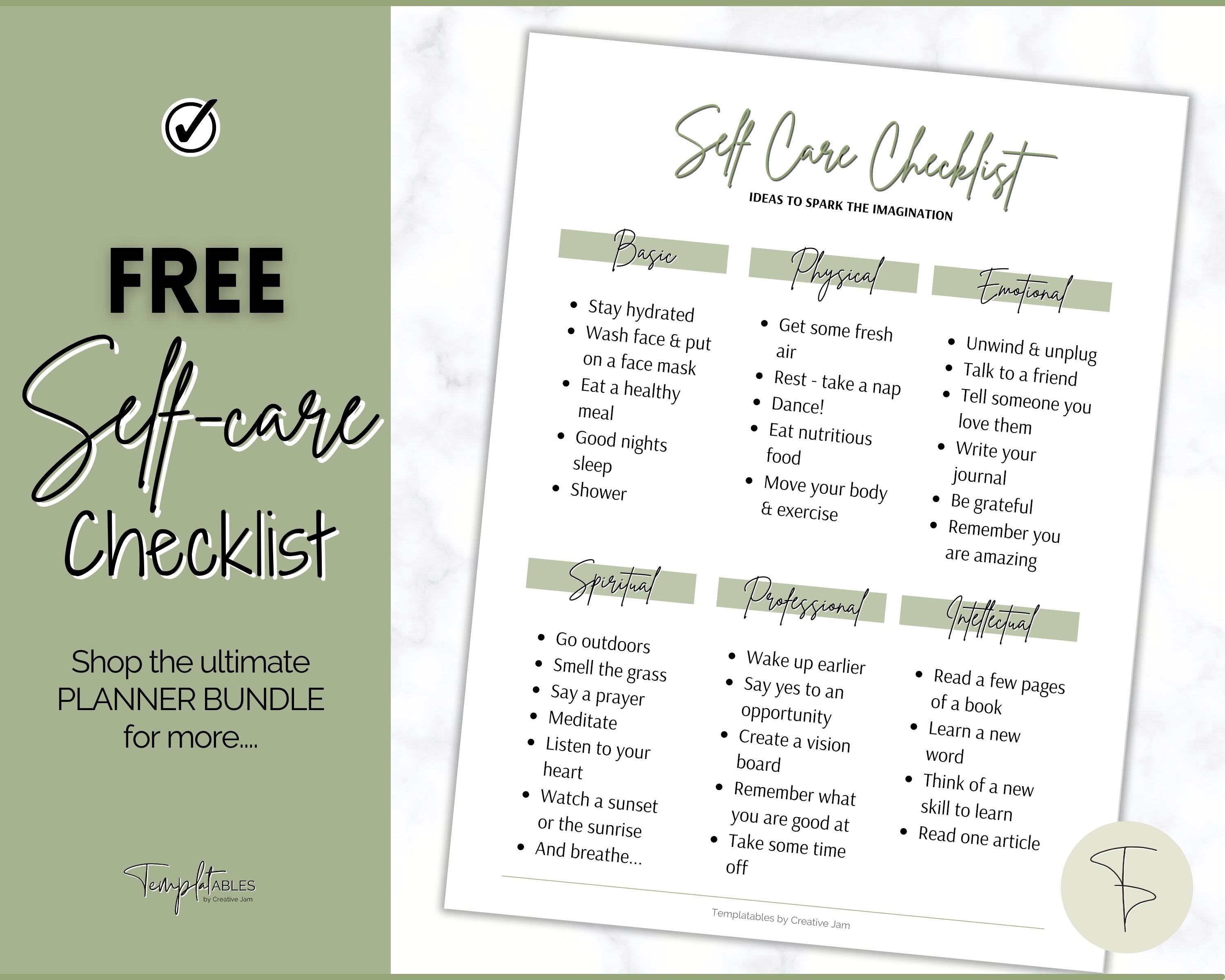 FREE Self Care Checklist Printable - Green