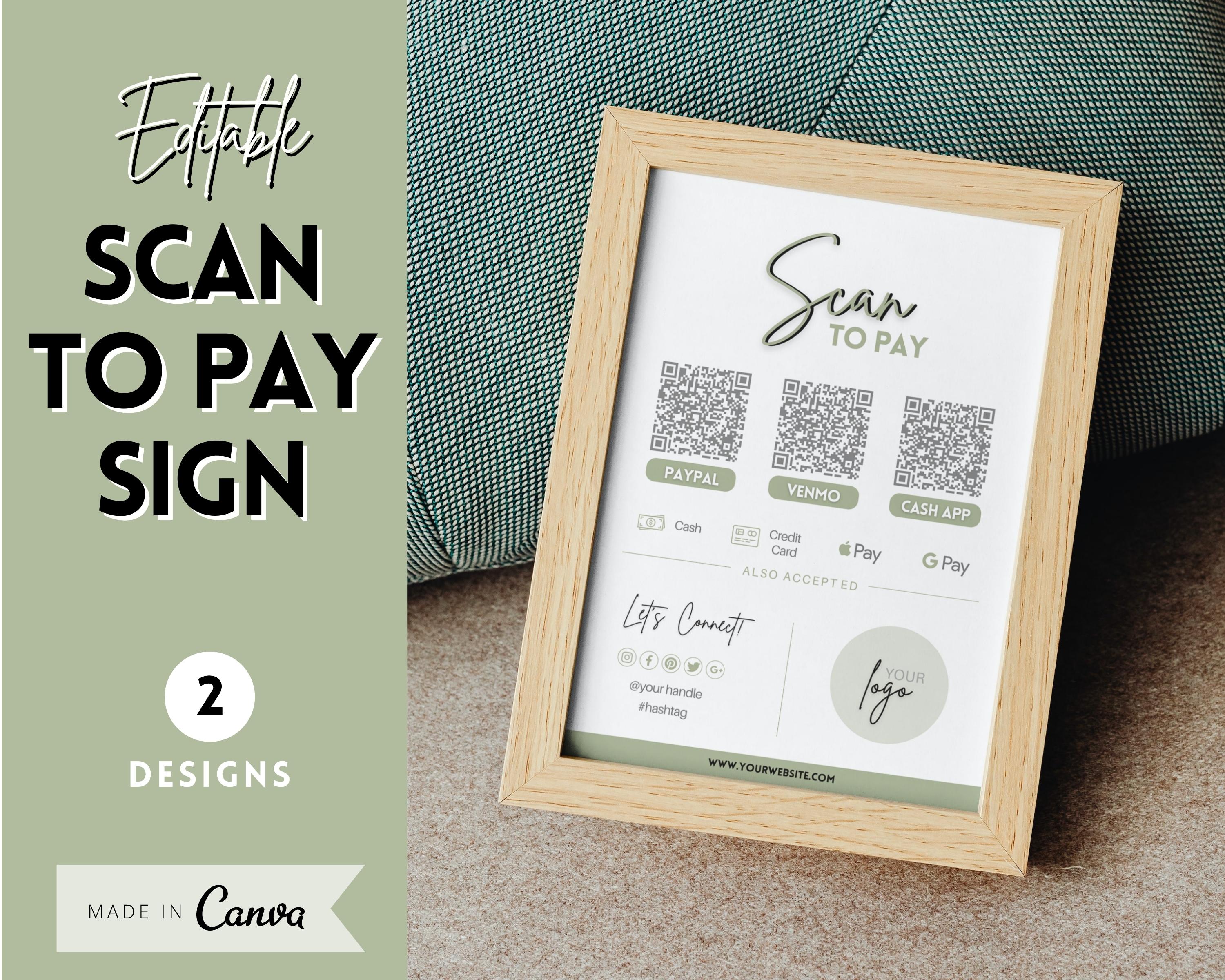 Editable Scan to Pay Sign | Small Business Shop Seller Sign - Green