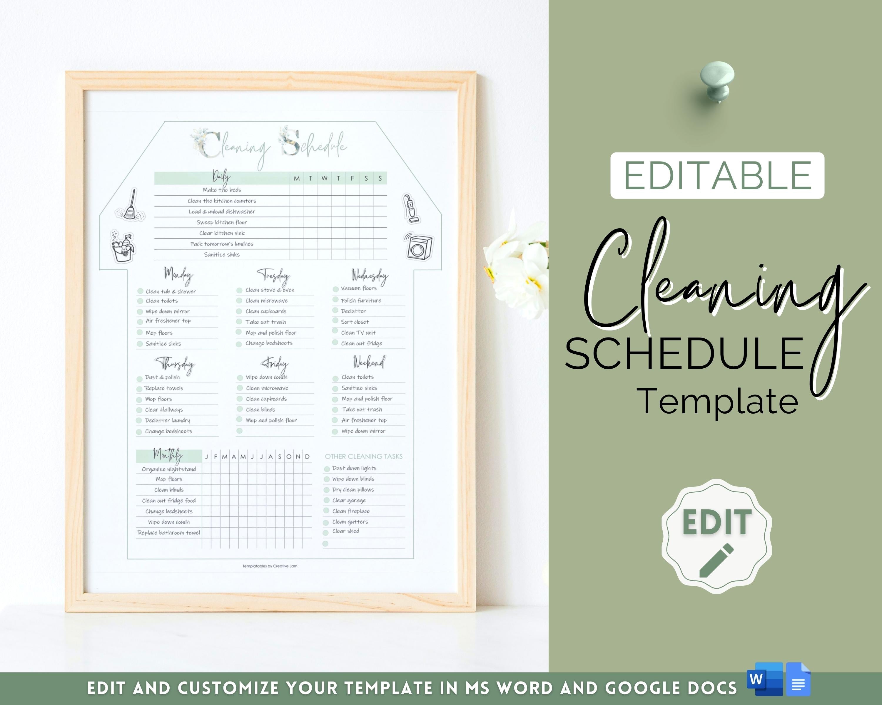 Editable House Shape Cleaning Checklist, Housekeeping & Chores Planner