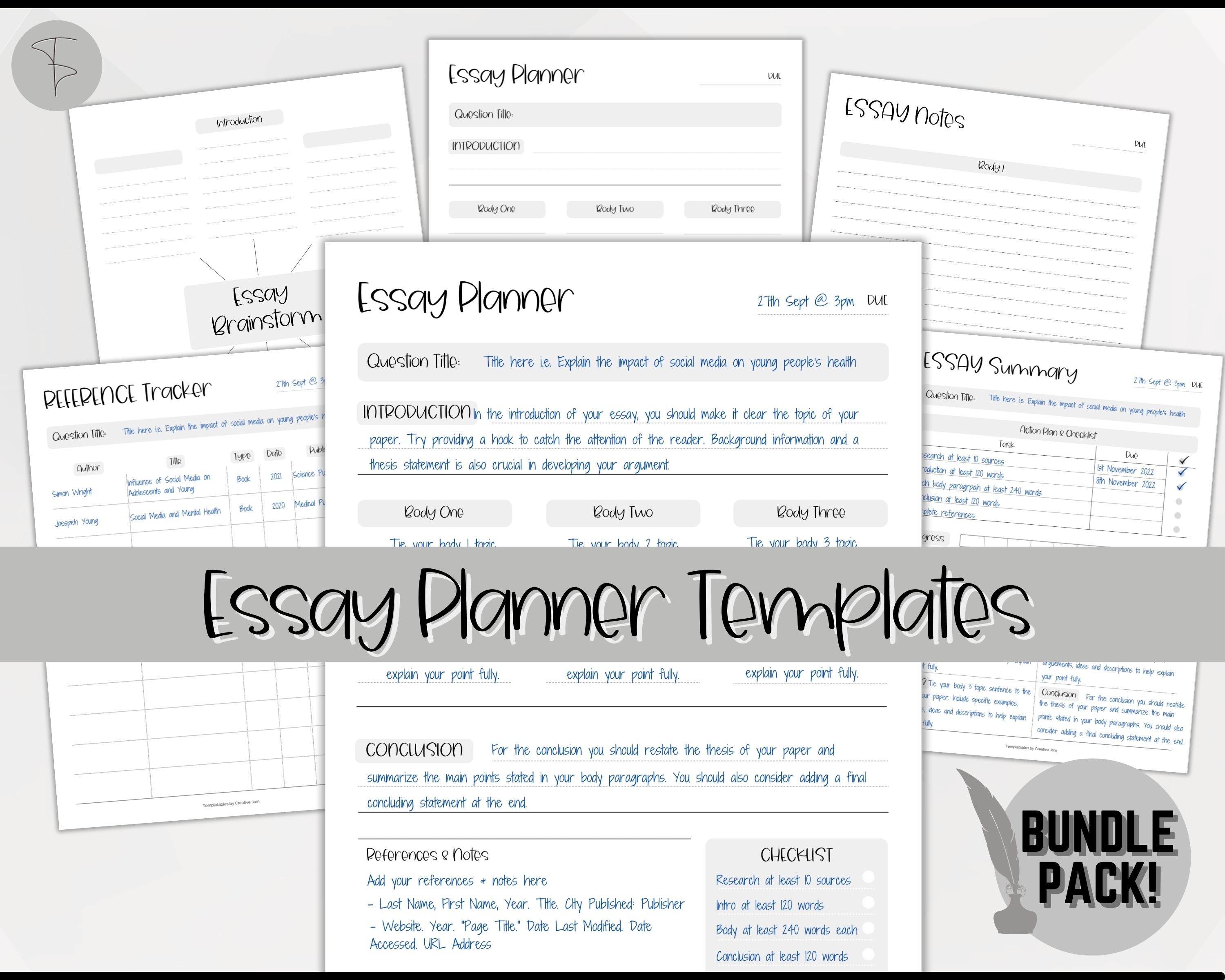 Essay Planner Printable BUNDLE for Students | College Writing Template