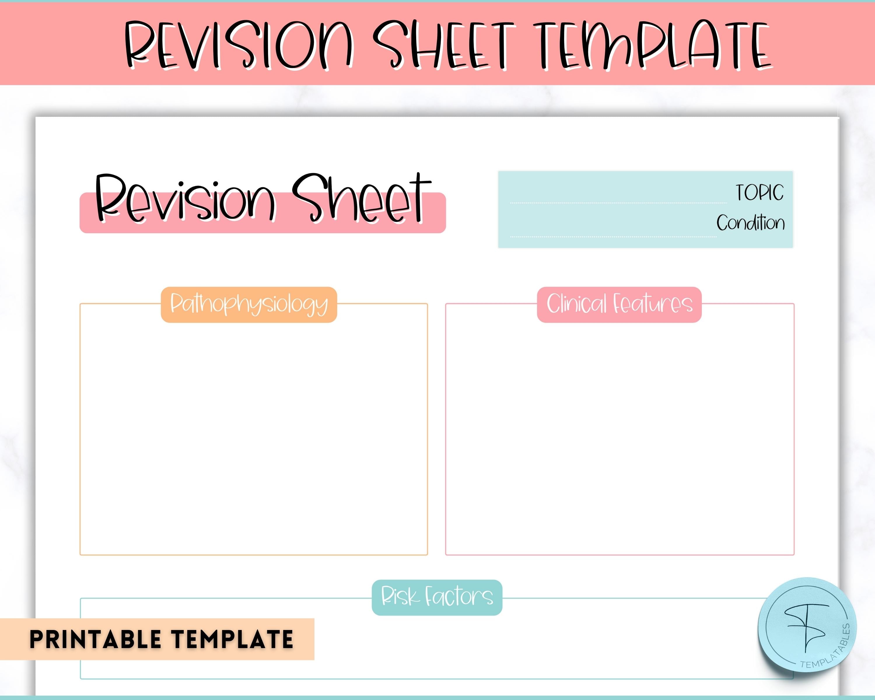 Nursing Revision Sheets for Medical School | Nurse Student Study Guide