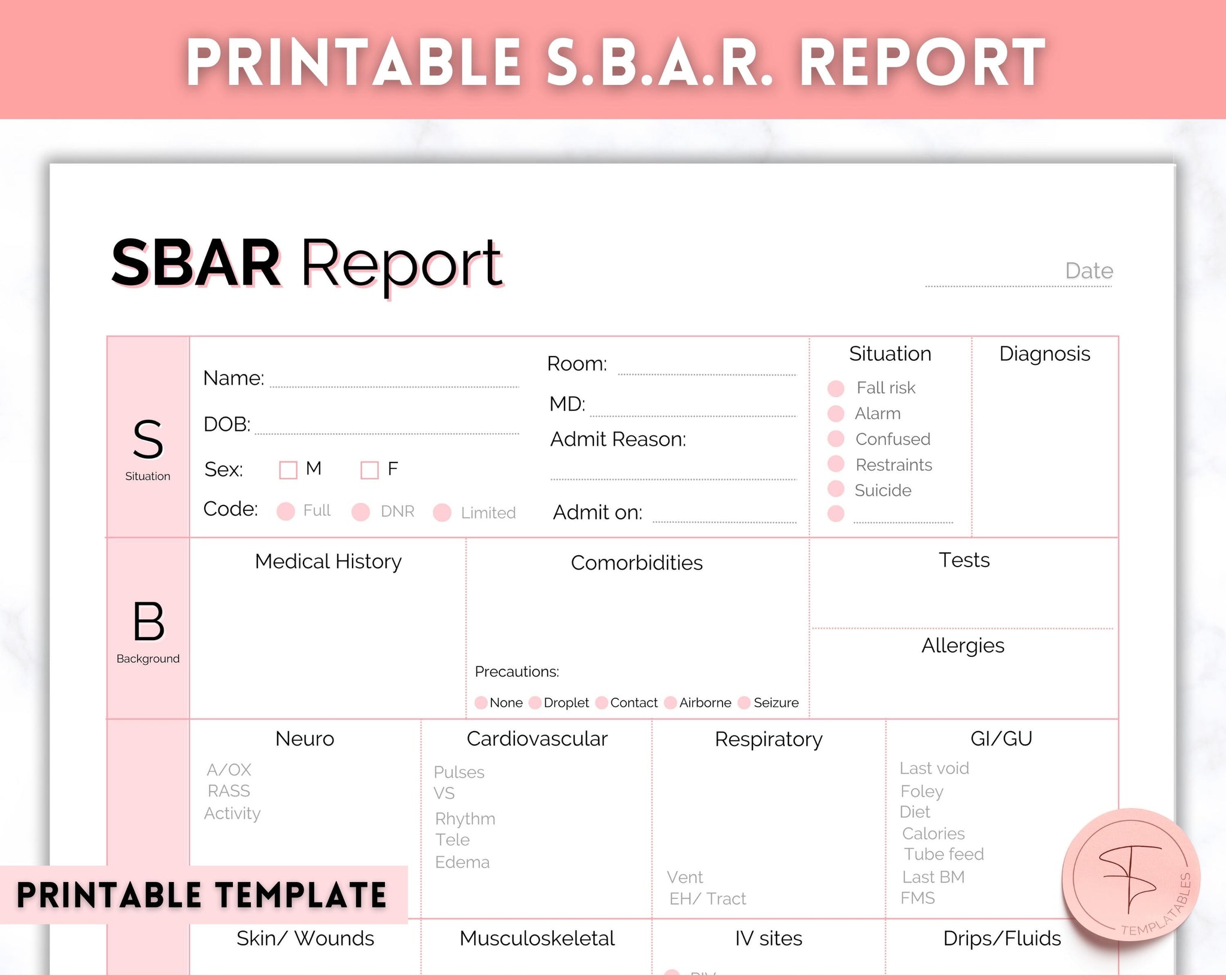 Sbar Nursing Report Sheet Template SBAR Nurse Report Sheet: Useful RN