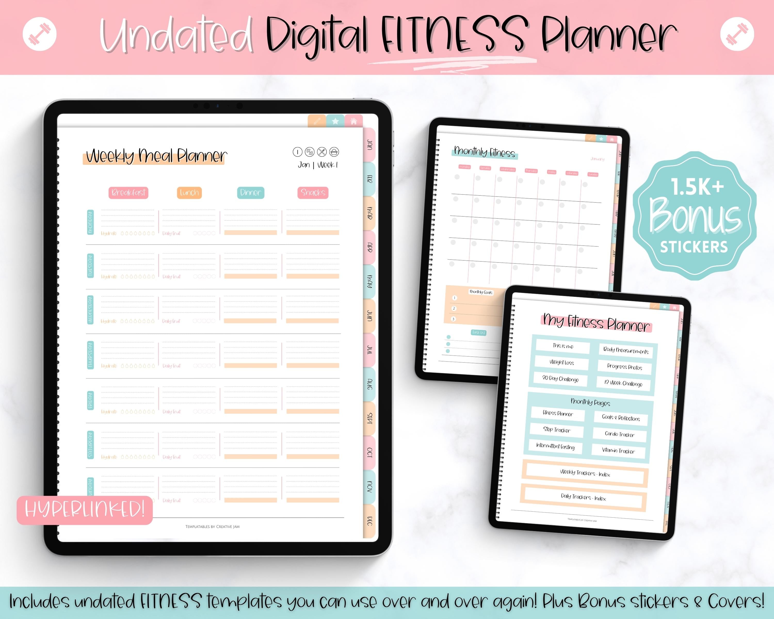 Digital FITNESS planner, Undated Weight Loss Tracker for GoodNotes