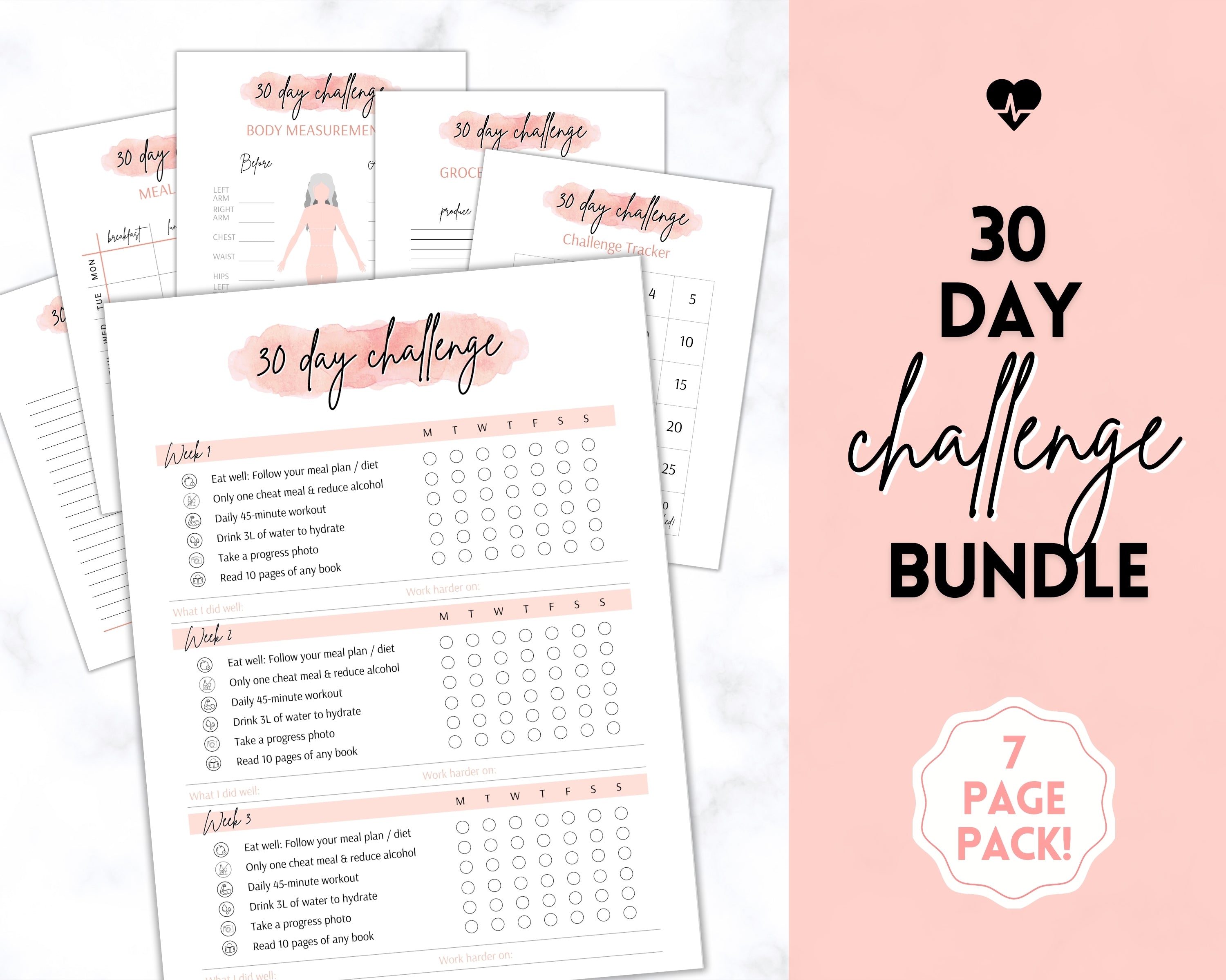 EDITABLE 30 Day Challenge Tracker | Weight Loss | Habit Tracker