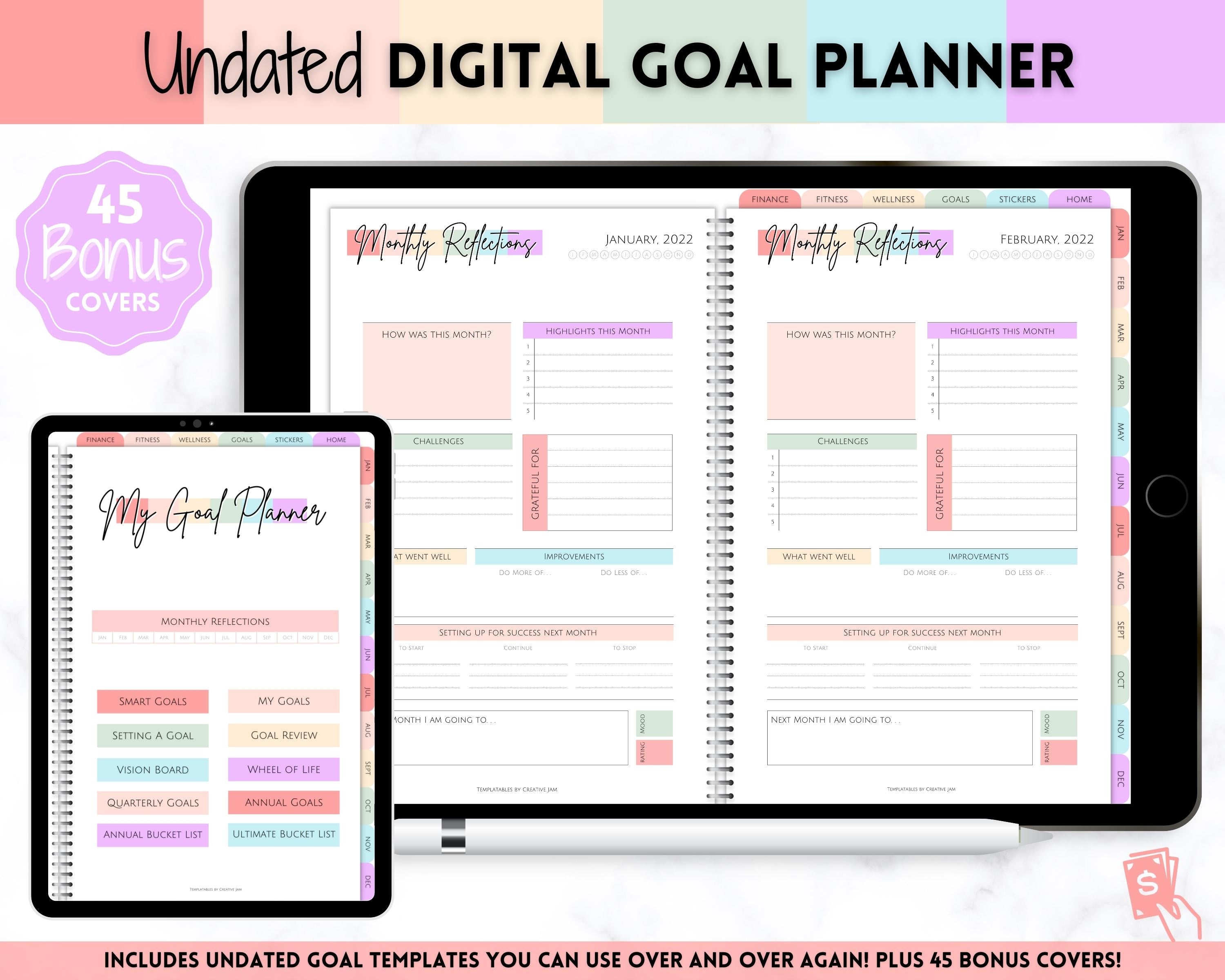 Undated Digital Goal Planner | Colorful GoodNotes Goal Tracker