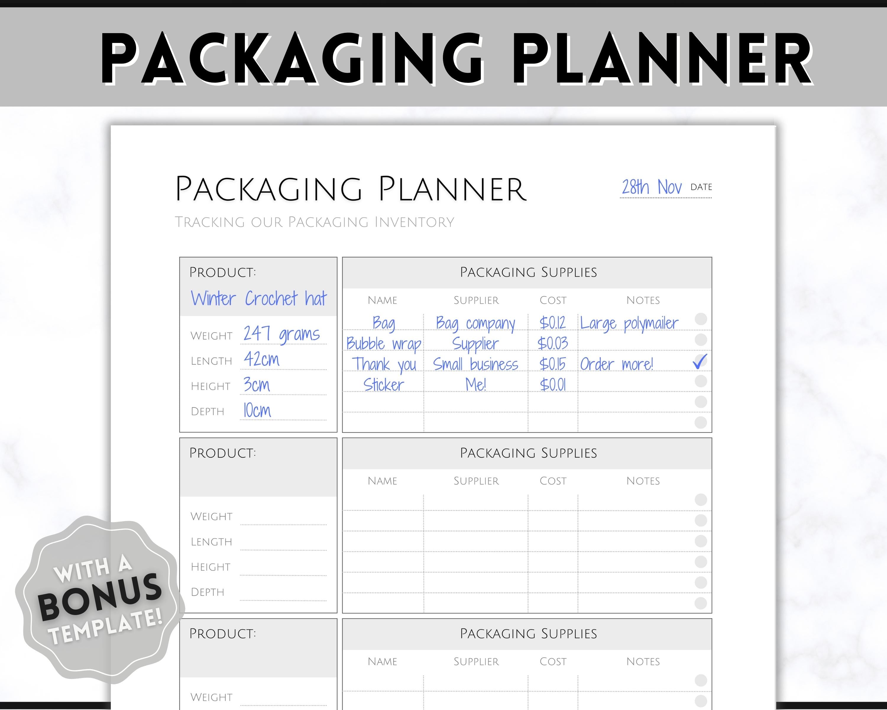 Packaging Planner Template, Small Business Printable
