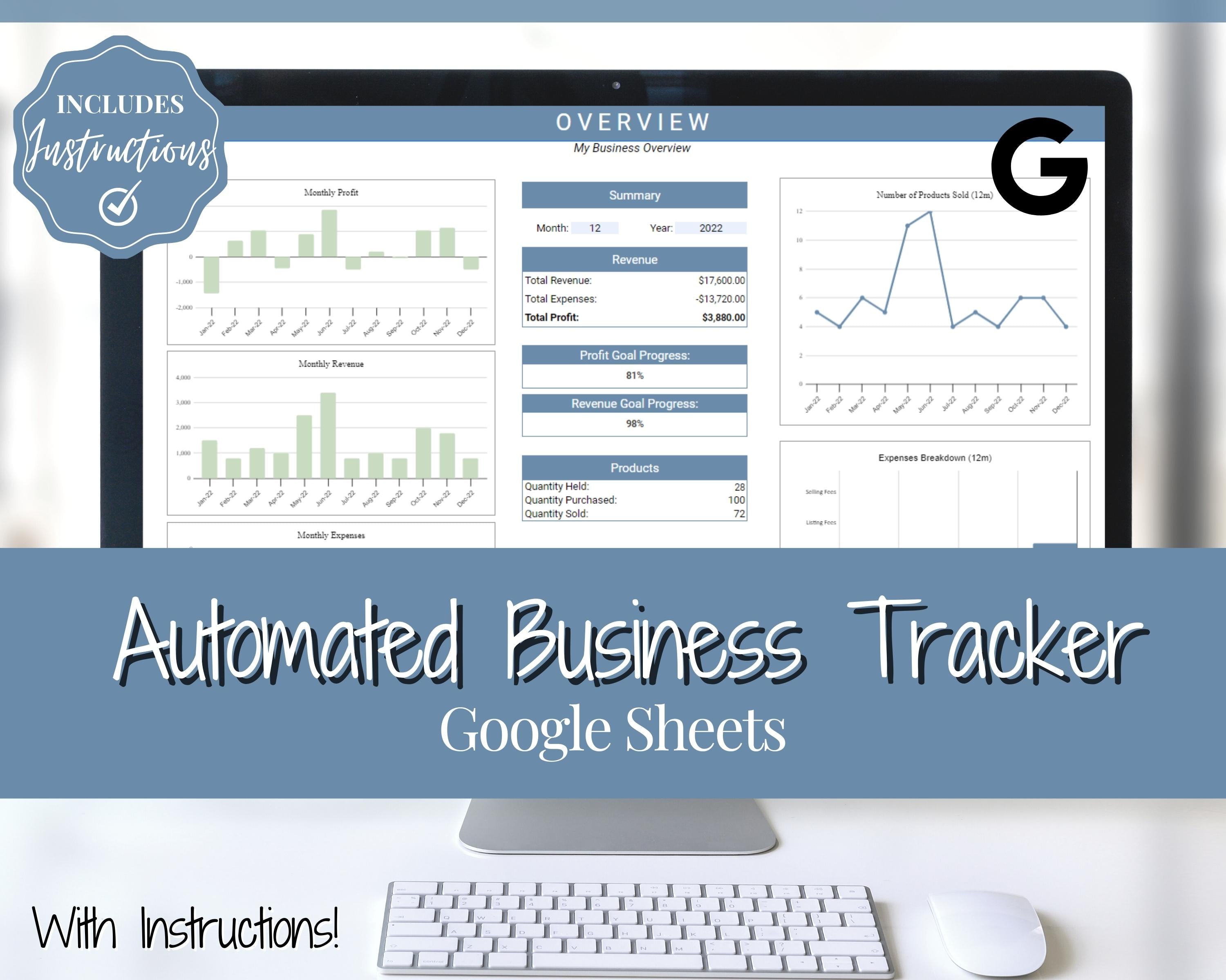 Small Business Spreadsheet | Inventory Tracker | Bookkeeping - Blue