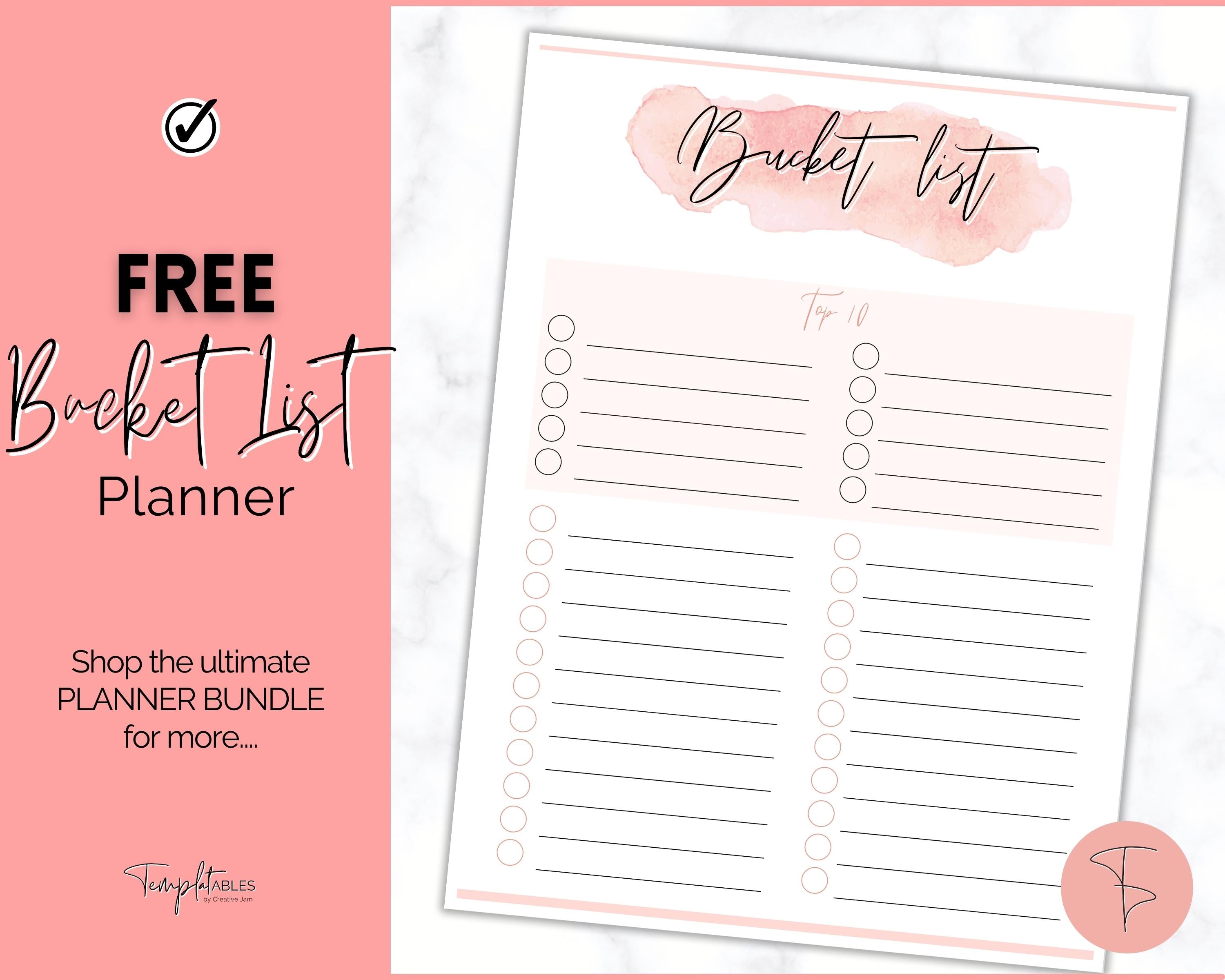FREE Bucket List Printable| Pink WC Scrawl