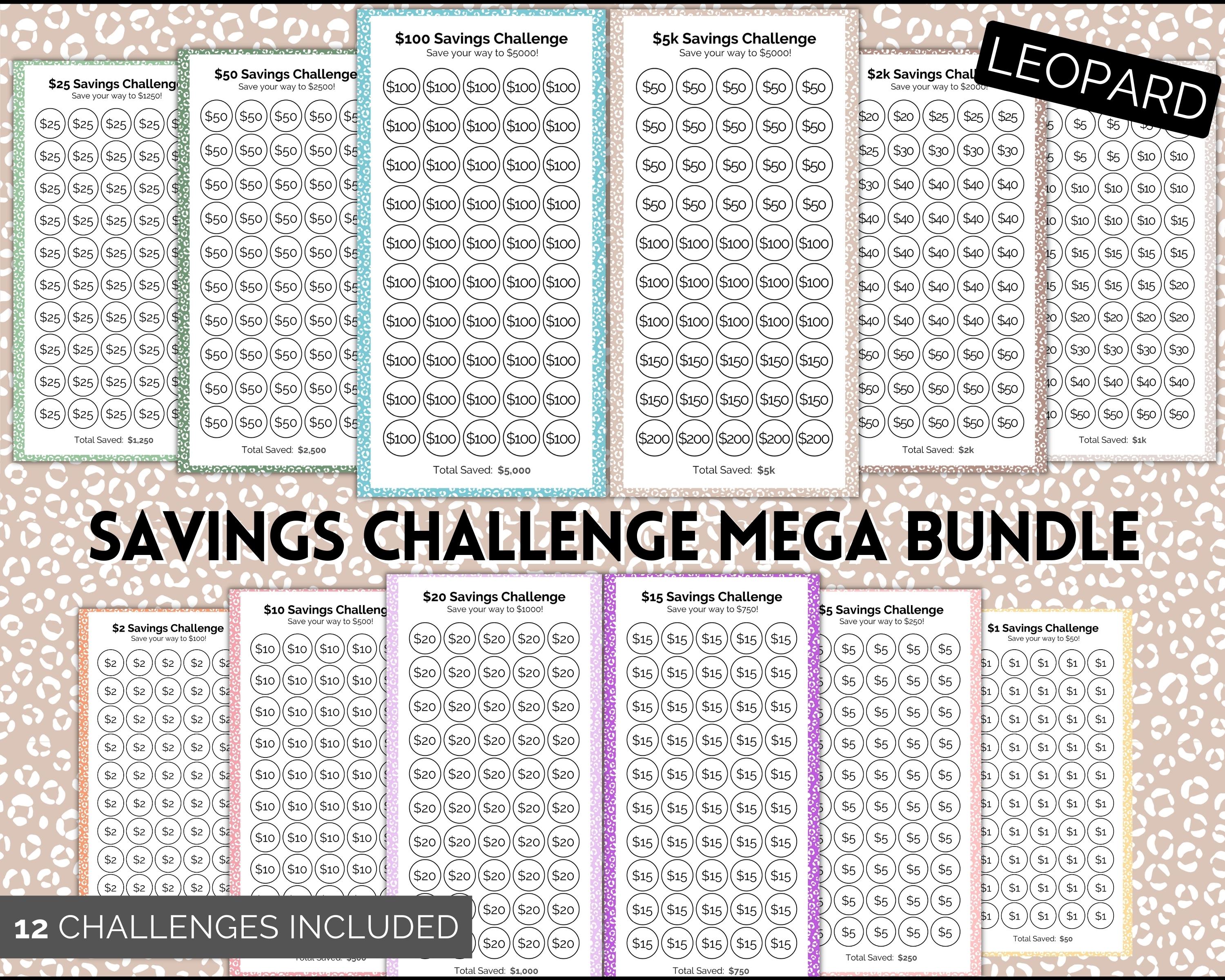 Mini Savings Challenge Printable BUNDLE | 12 Saving Trackers - Leopard