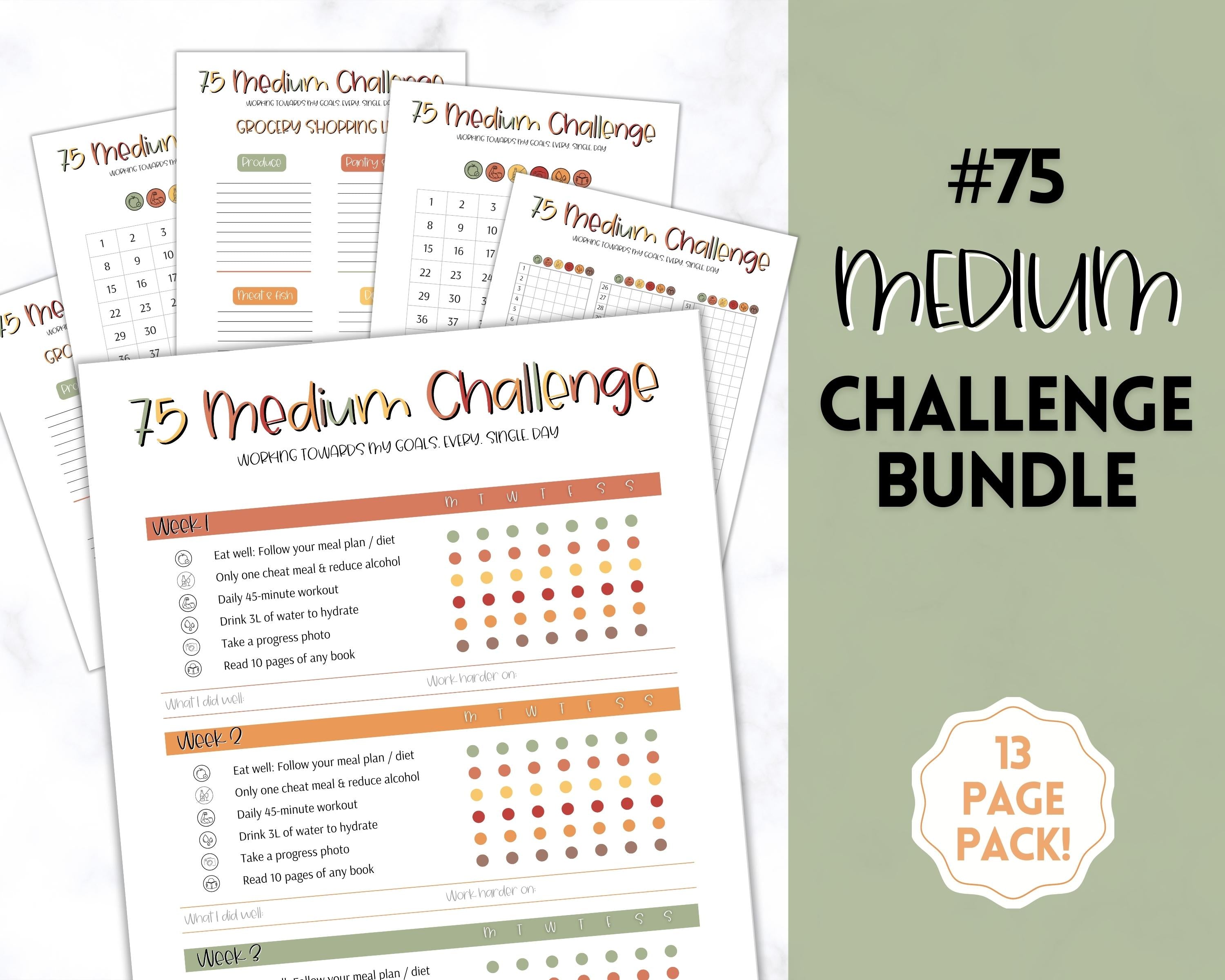 EDITABLE 75 MEDIUM Challenge Tracker | Fitness & Health Planner - Fall