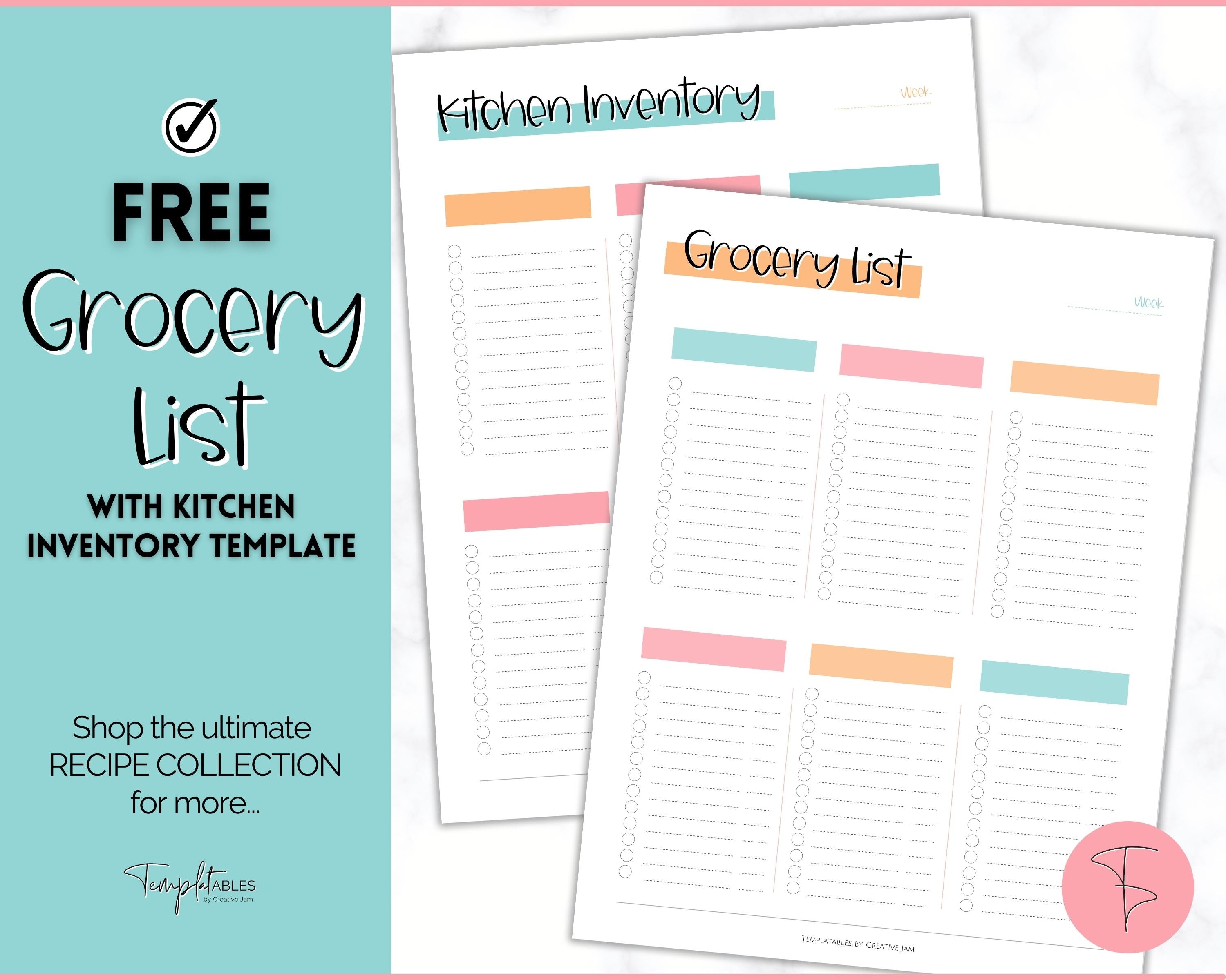 FREE - Grocery List & Kitchen Inventory Template - Colorful