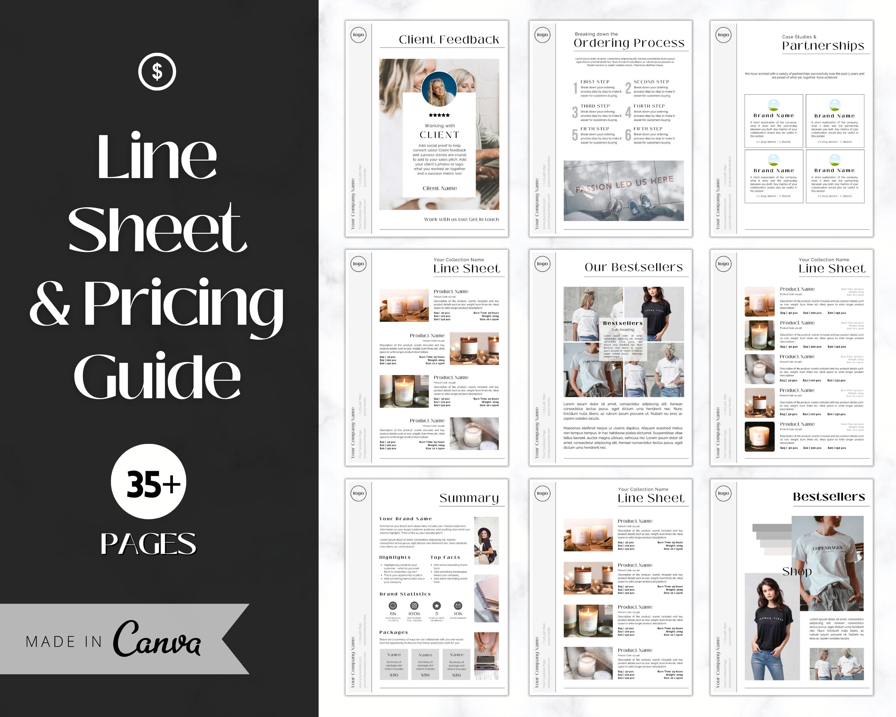 Luxury Editable Line Sheet Template Bundle | Pricing & Services Guide