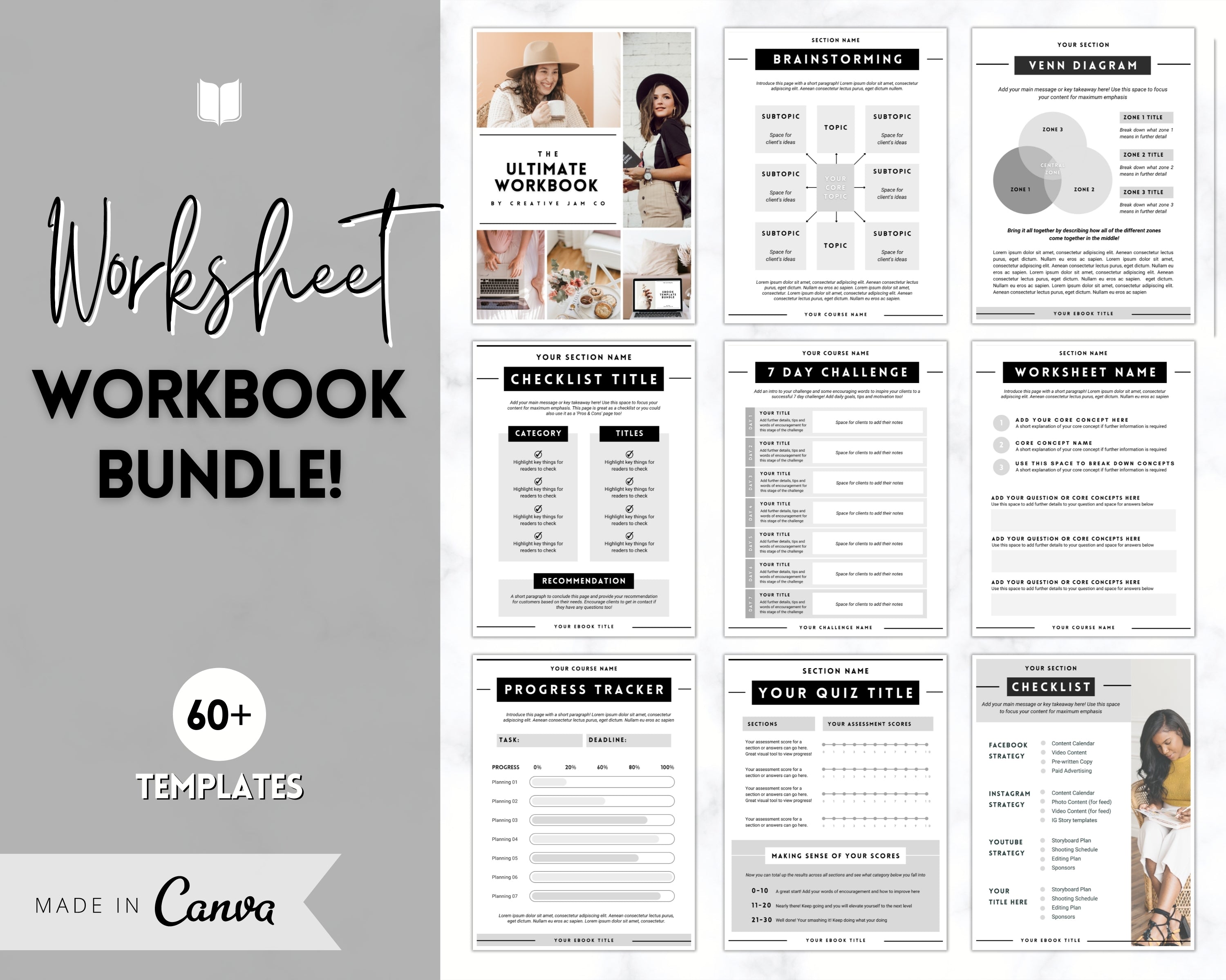 60 eBook Canva Worksheet Templates | Lead Magnet - Lovelo Mono