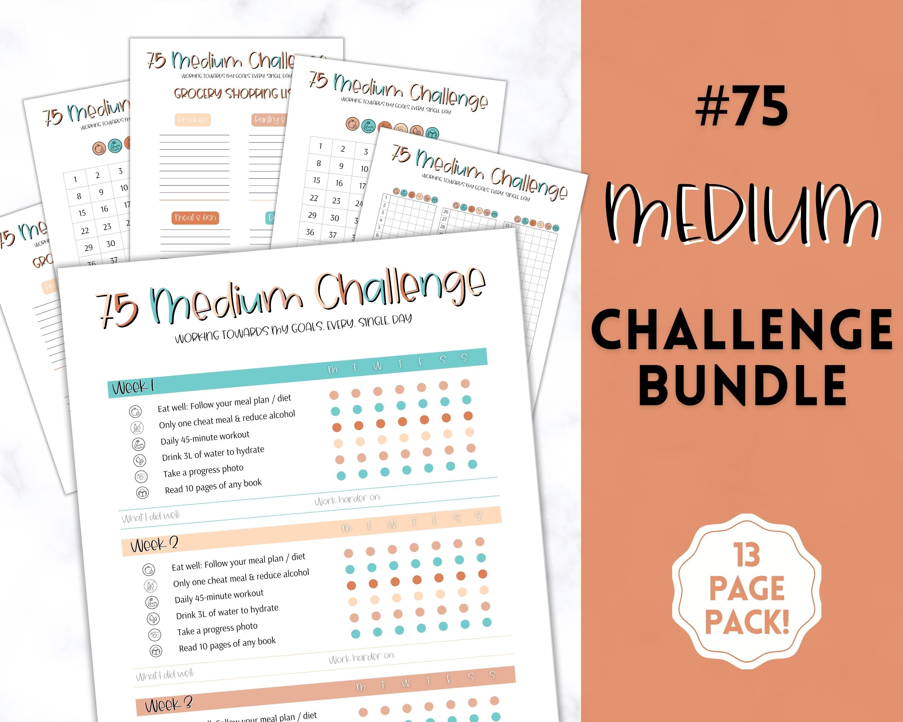 EDITABLE 75 MEDIUM Challenge Tracker | Fitness Health Planner - Summer