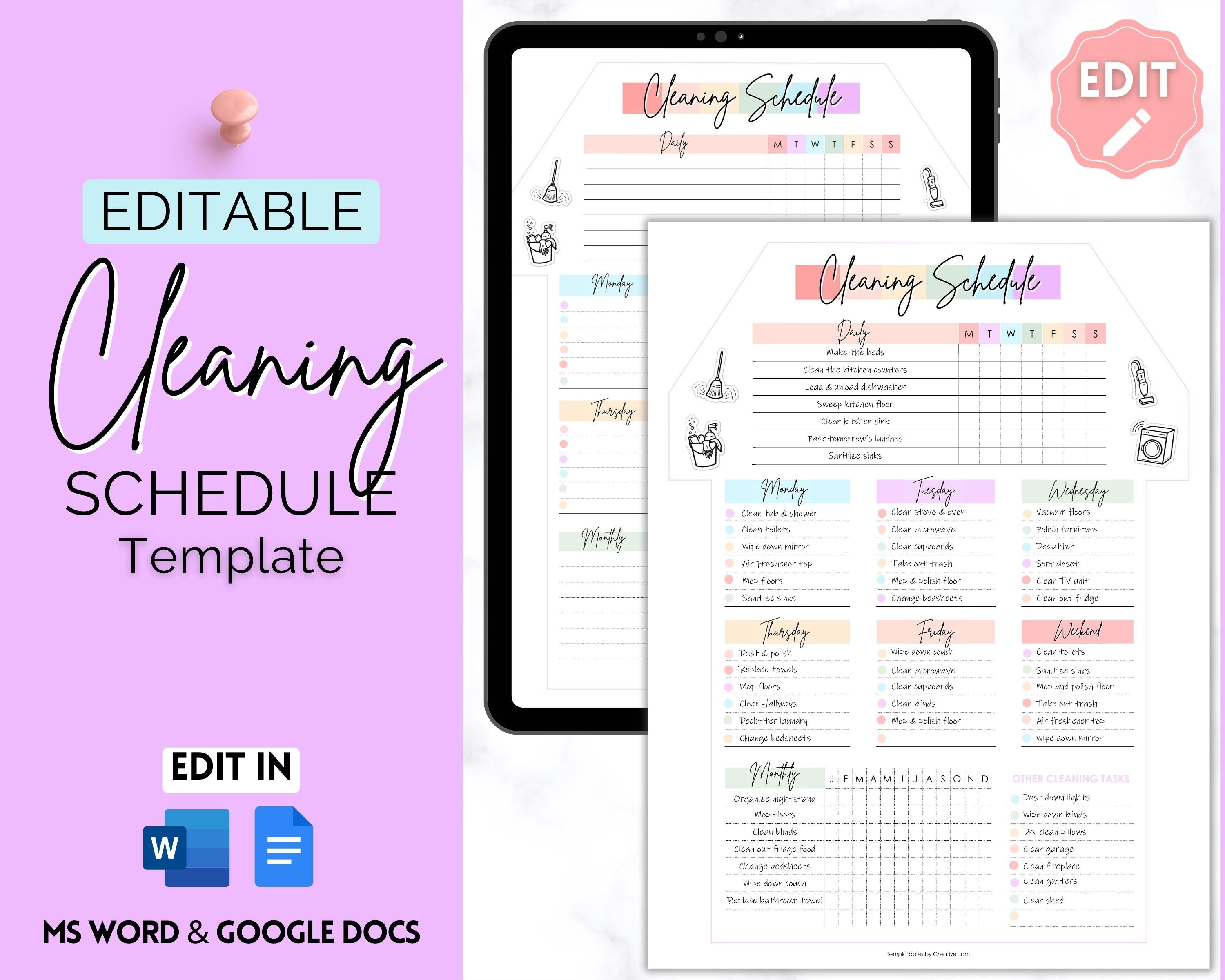 Editable House Shape Cleaning Checklist, Housekeeping & Chores Planner