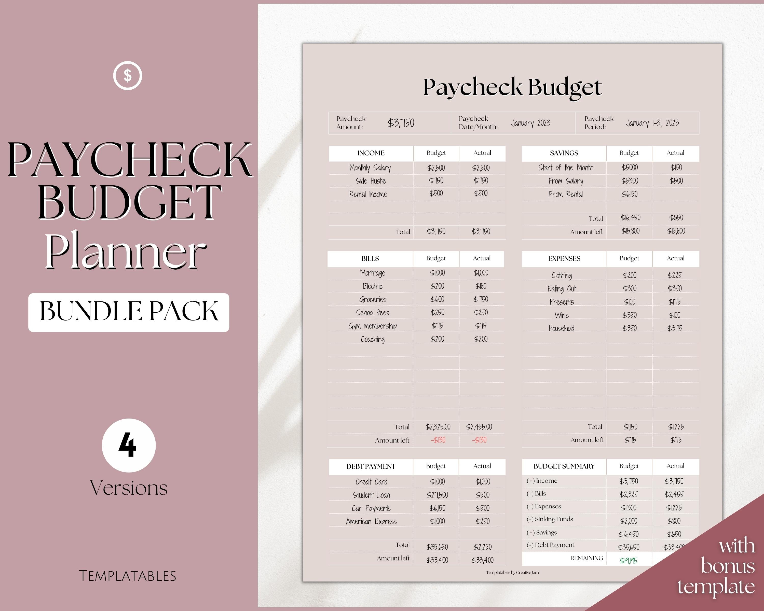 Paycheck Budget Planner | Editable Zero Based Budget Tracker - Lux