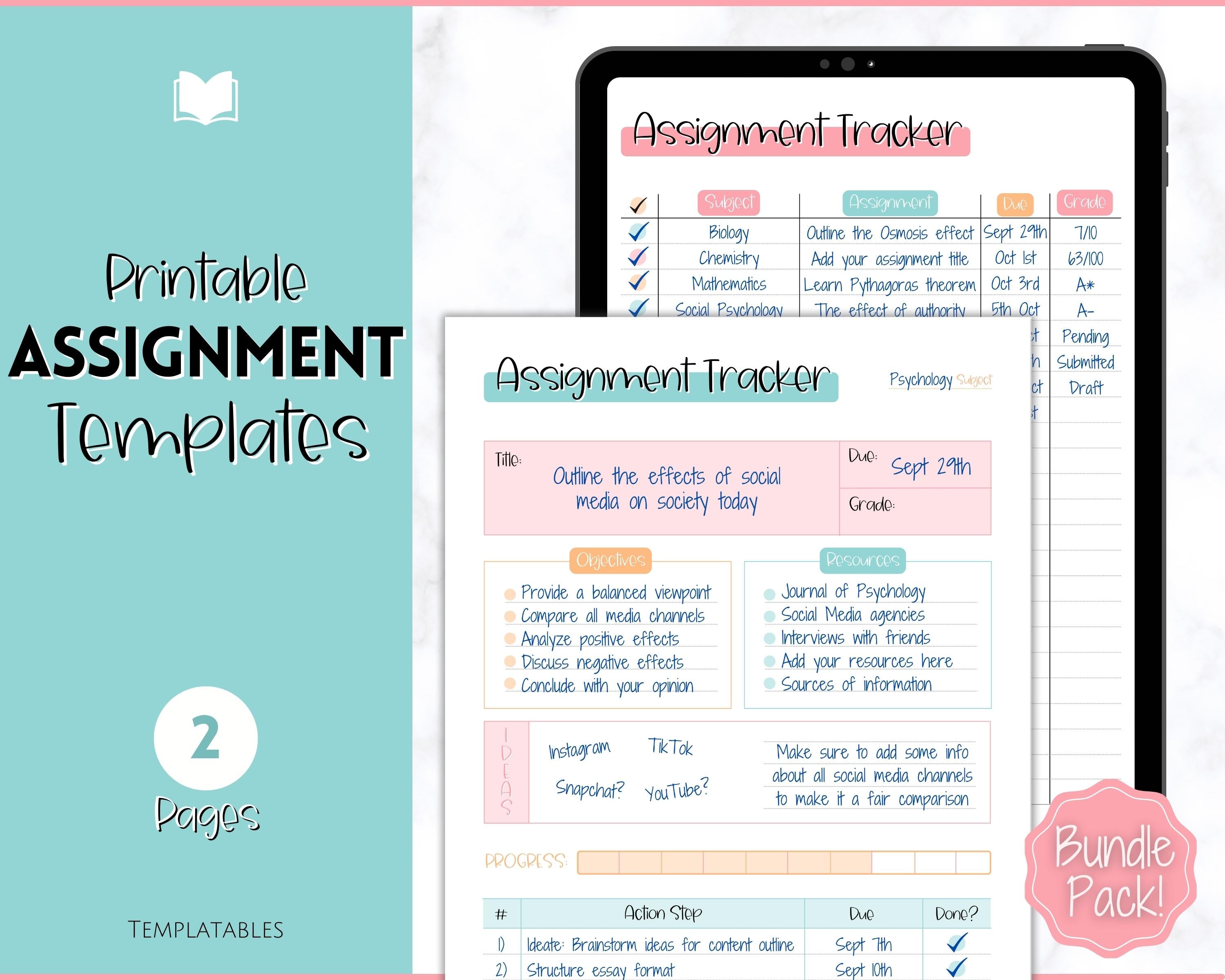 Assignment Planner, Printable Assignment Tracker | Colorful