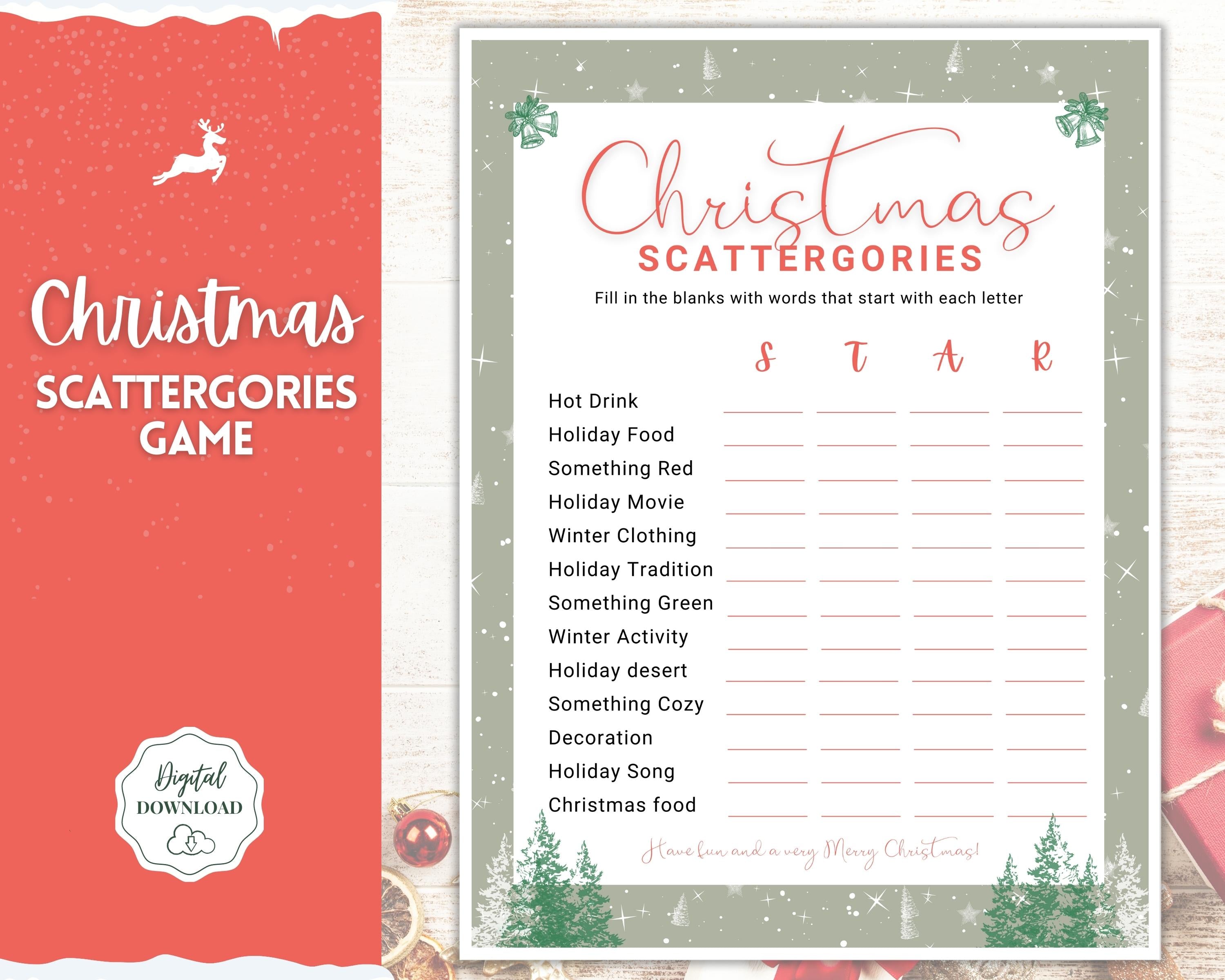 Christmas SCATTERGORIES Game | Xmas Holiday Game Party Printables