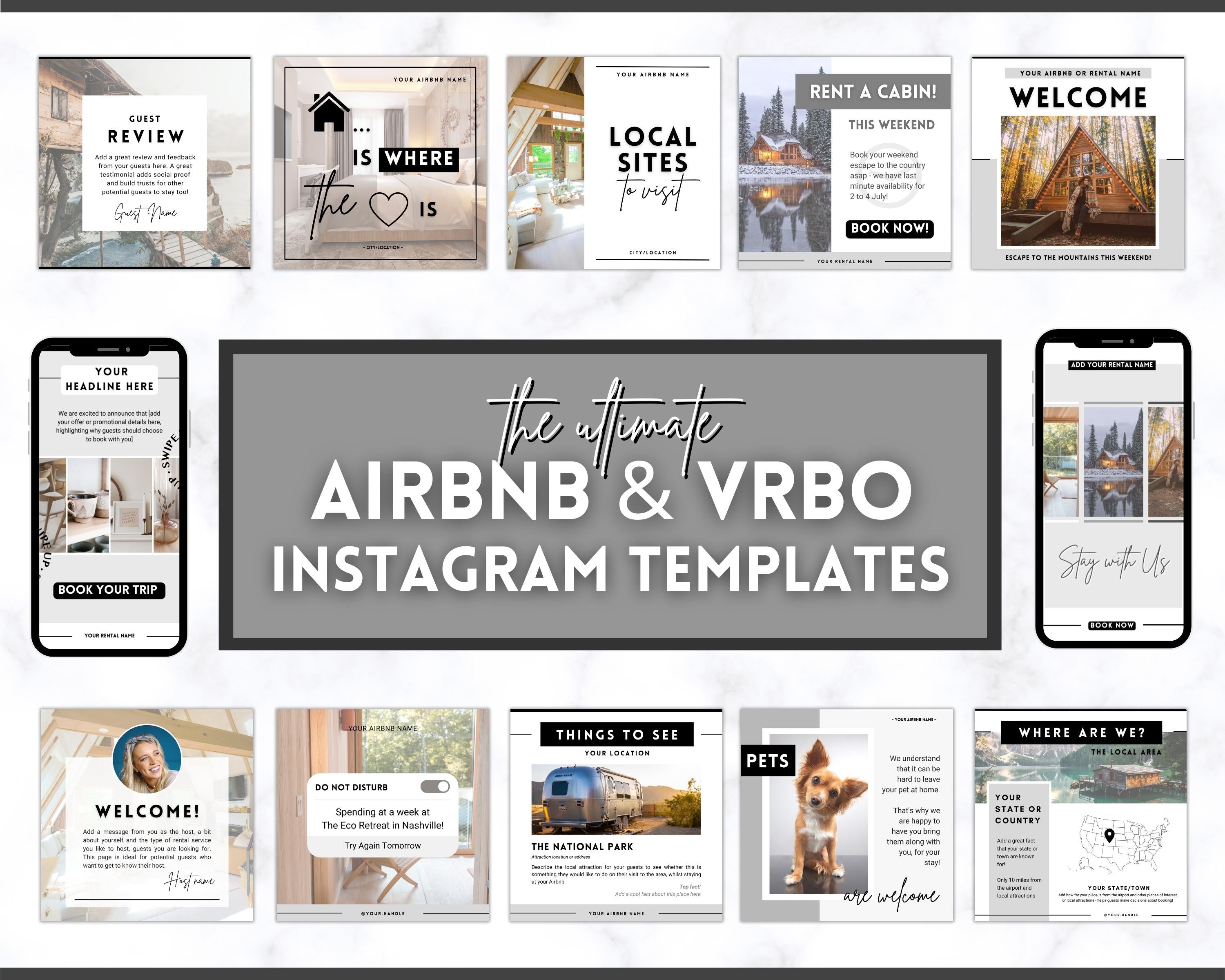 Airbnb INSTAGRAM Templates, Social Media Posts, Superhost Marketing