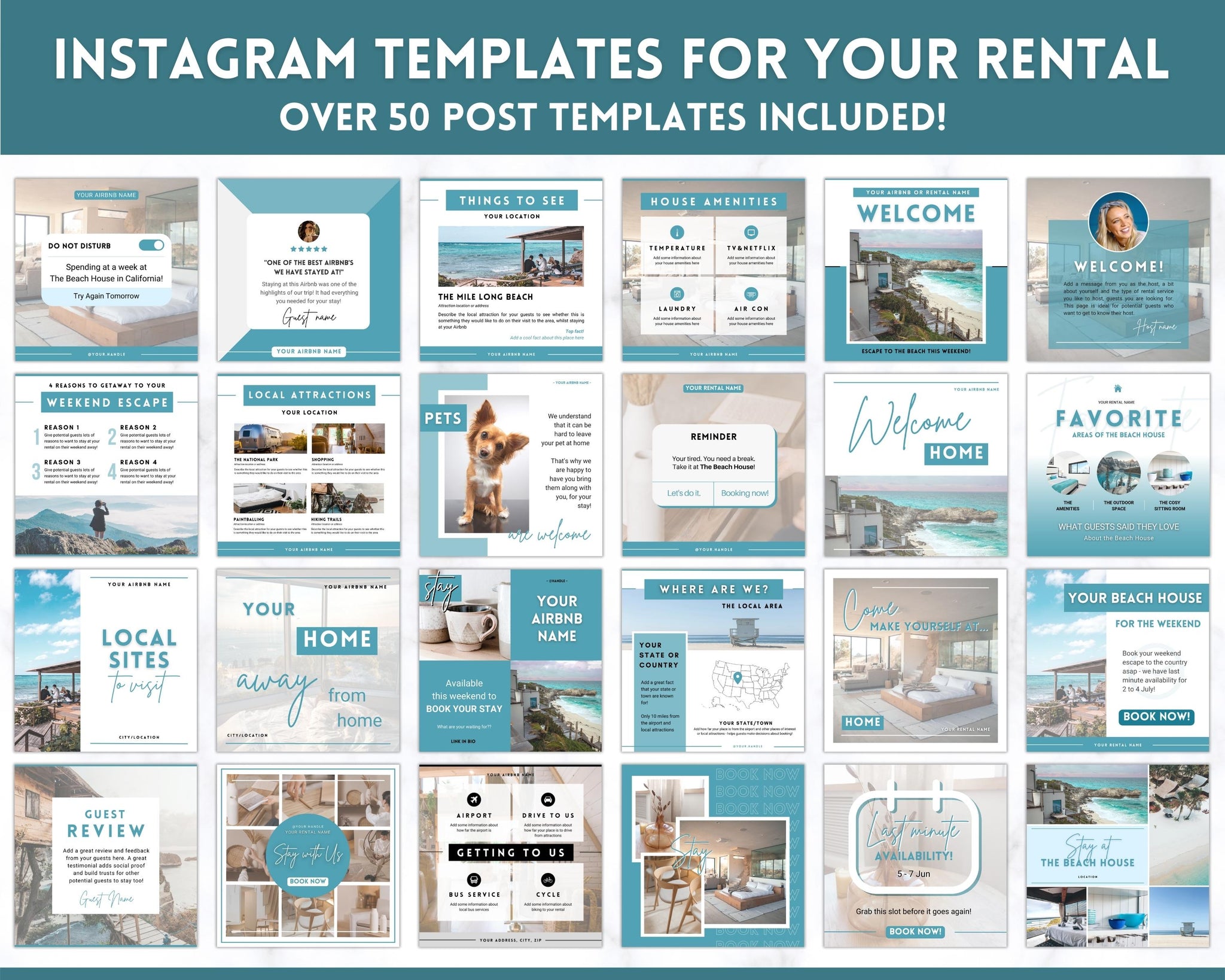 Airbnb INSTAGRAM Templates, Social Media Posts, Superhost Marketing