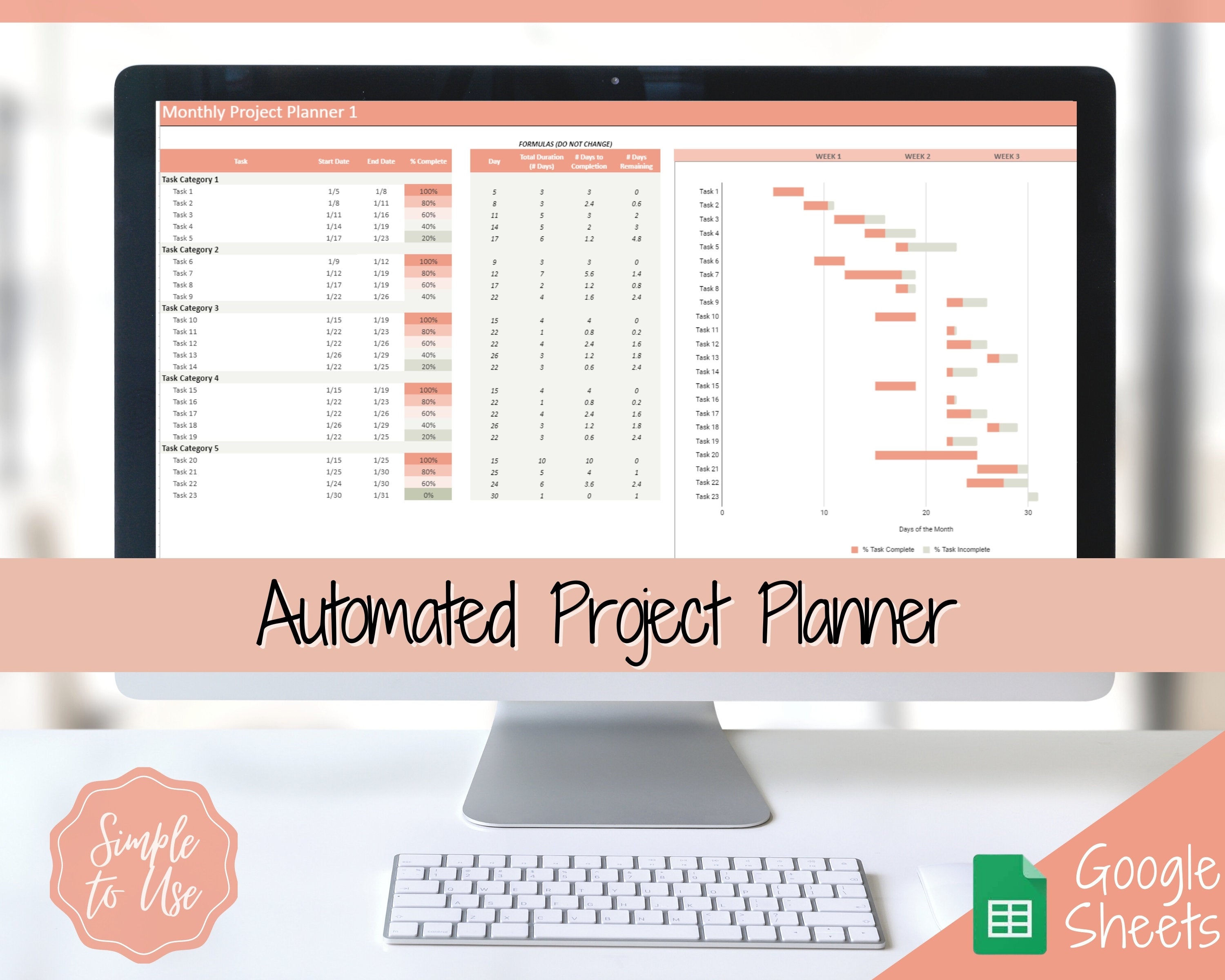AUTOMATED Project Planner Spreadsheet | Excel & Google Sheets