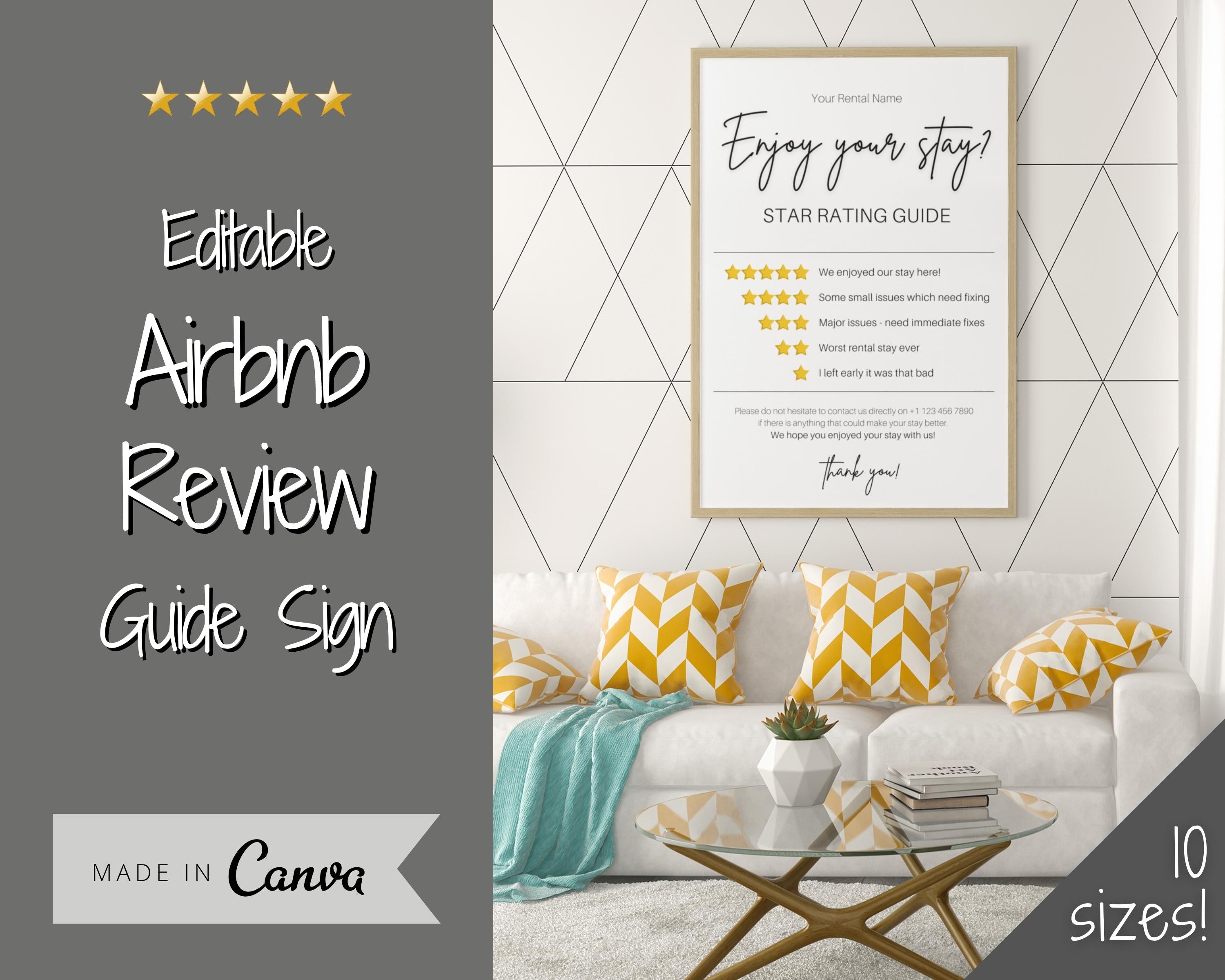 Airbnb RATING Sign, Airbnb Template, 5* Review Airbnb Signage
