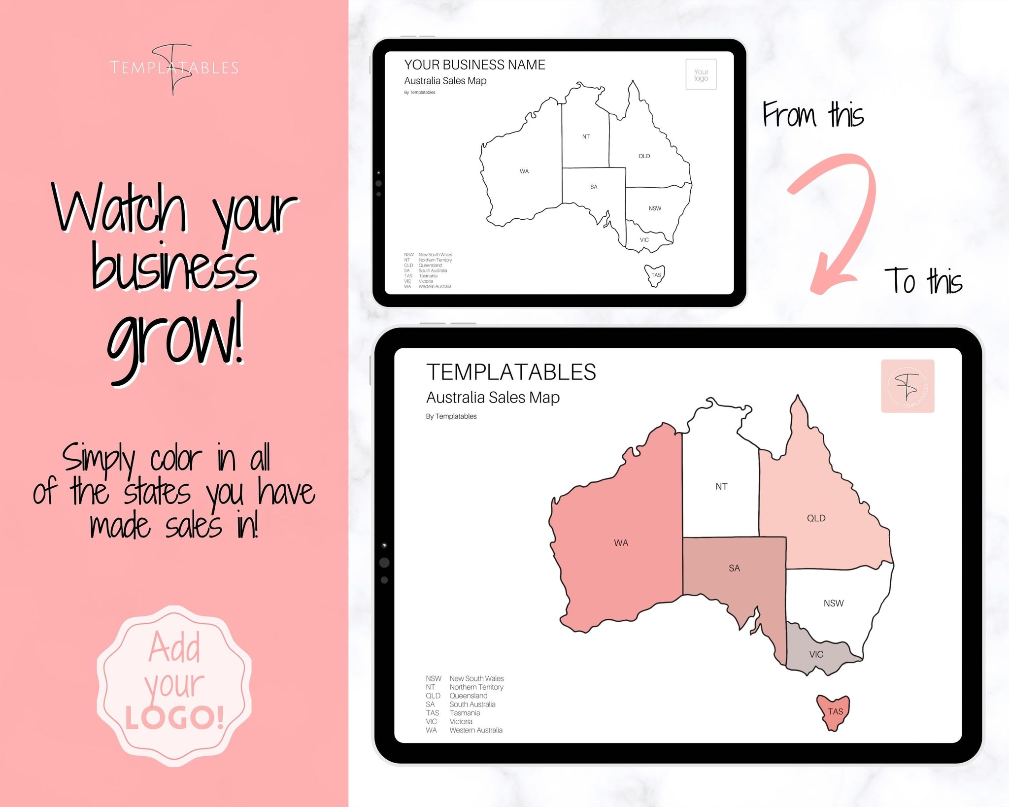 Australia Sales Map, EDITABLE Business Order Tracker, Color In