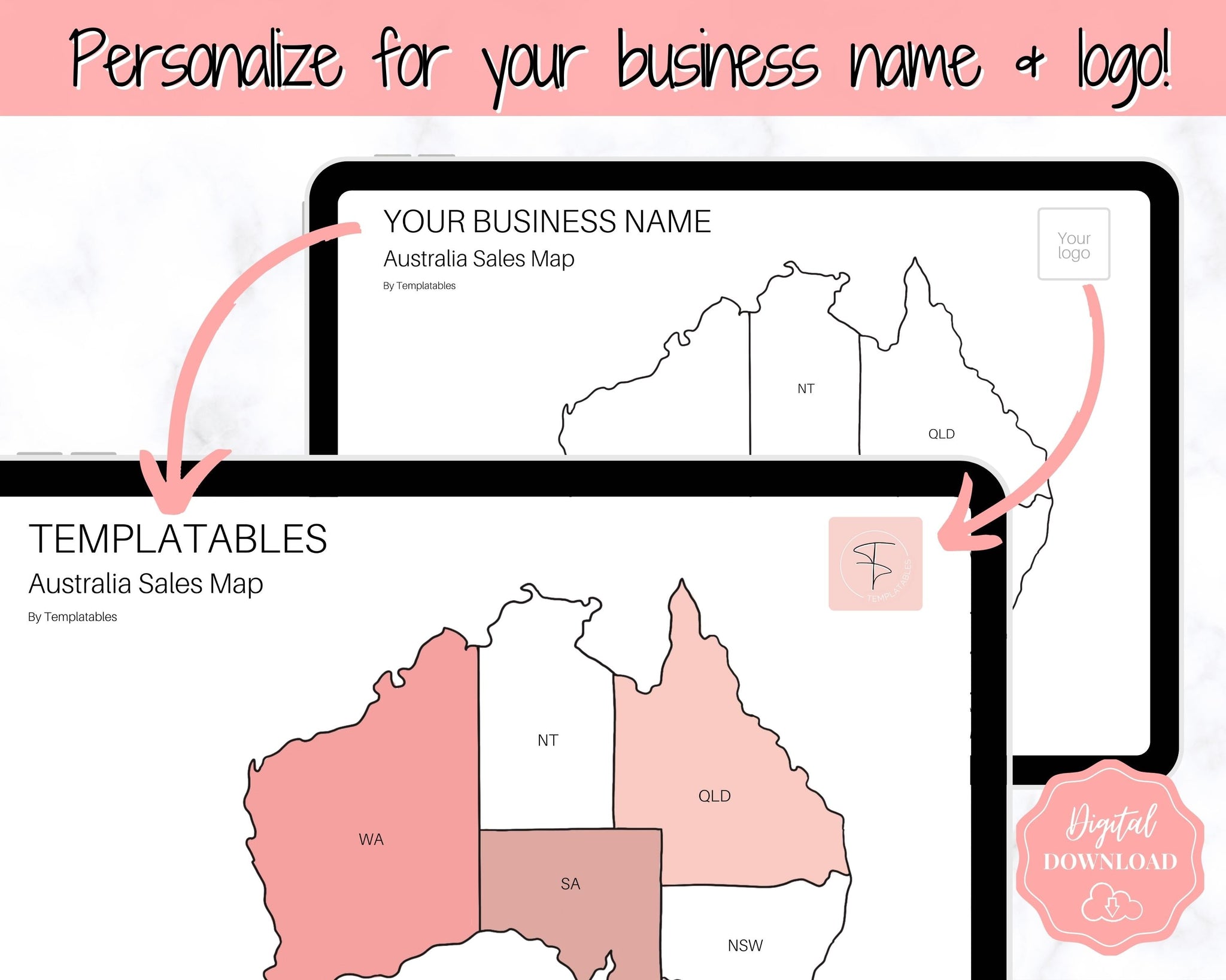 Australia Sales Map, EDITABLE Business Order Tracker, Color In