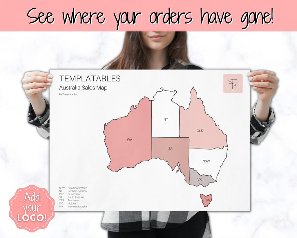 Australia Sales Map, EDITABLE Business Order Tracker, Color In